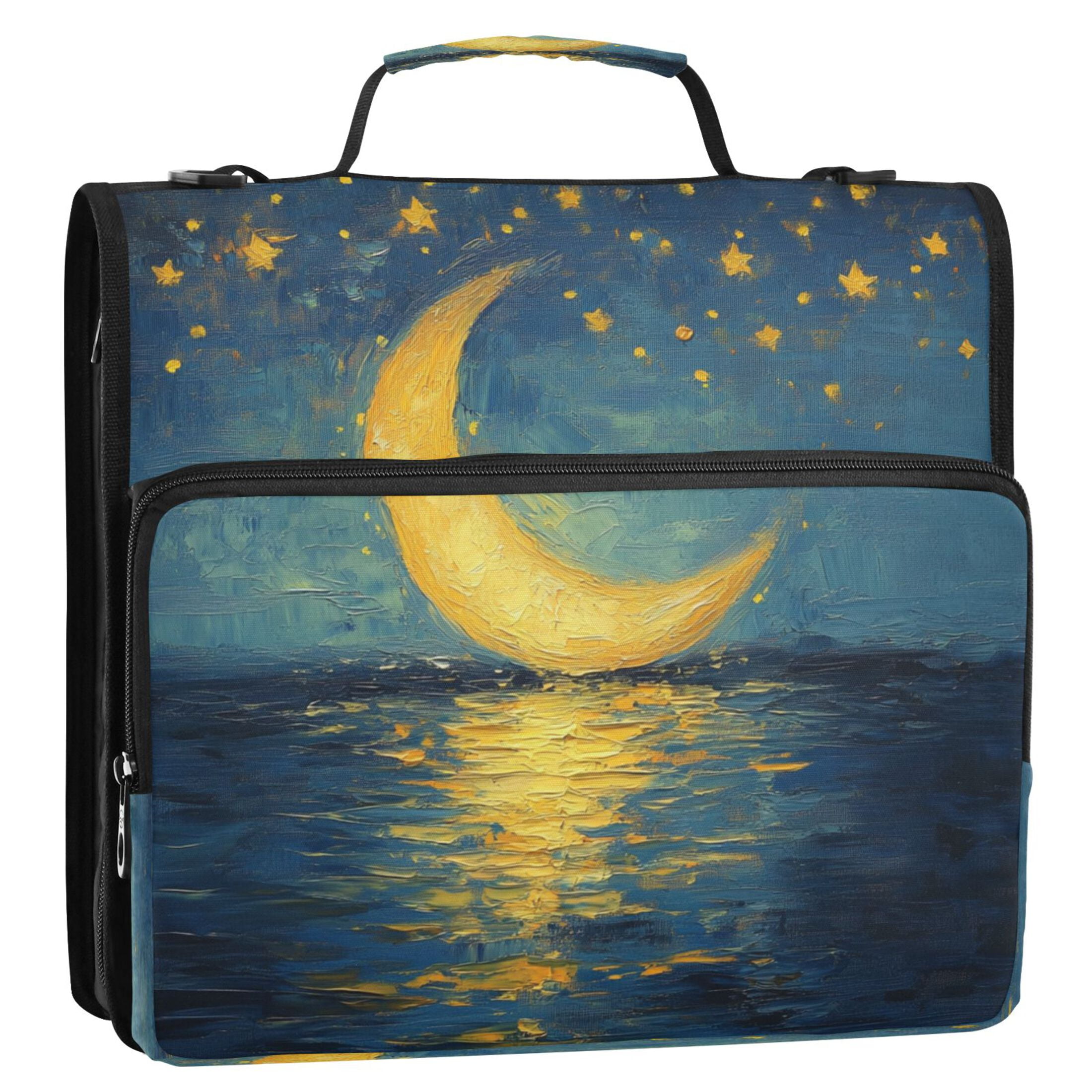 WOBOGO Moon Stars Oil Painting Pattern Ring Binder Bag 1.5in Folder ...