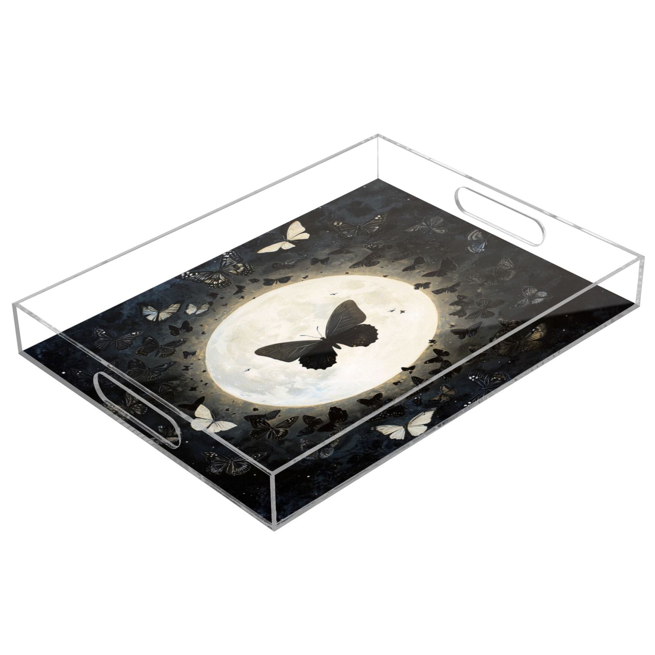 WOBOGO Moonlight Butterfly Acrylic Serving Trays 15.7x11.8 Inch Spill ...
