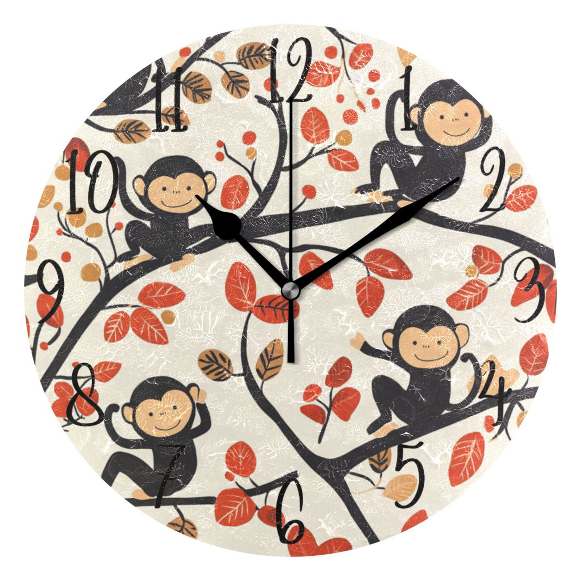 WOBOGO Naughty Monkey Wall Clock 10in Silent Mechanism Battery Operated Retro Style for Living ...