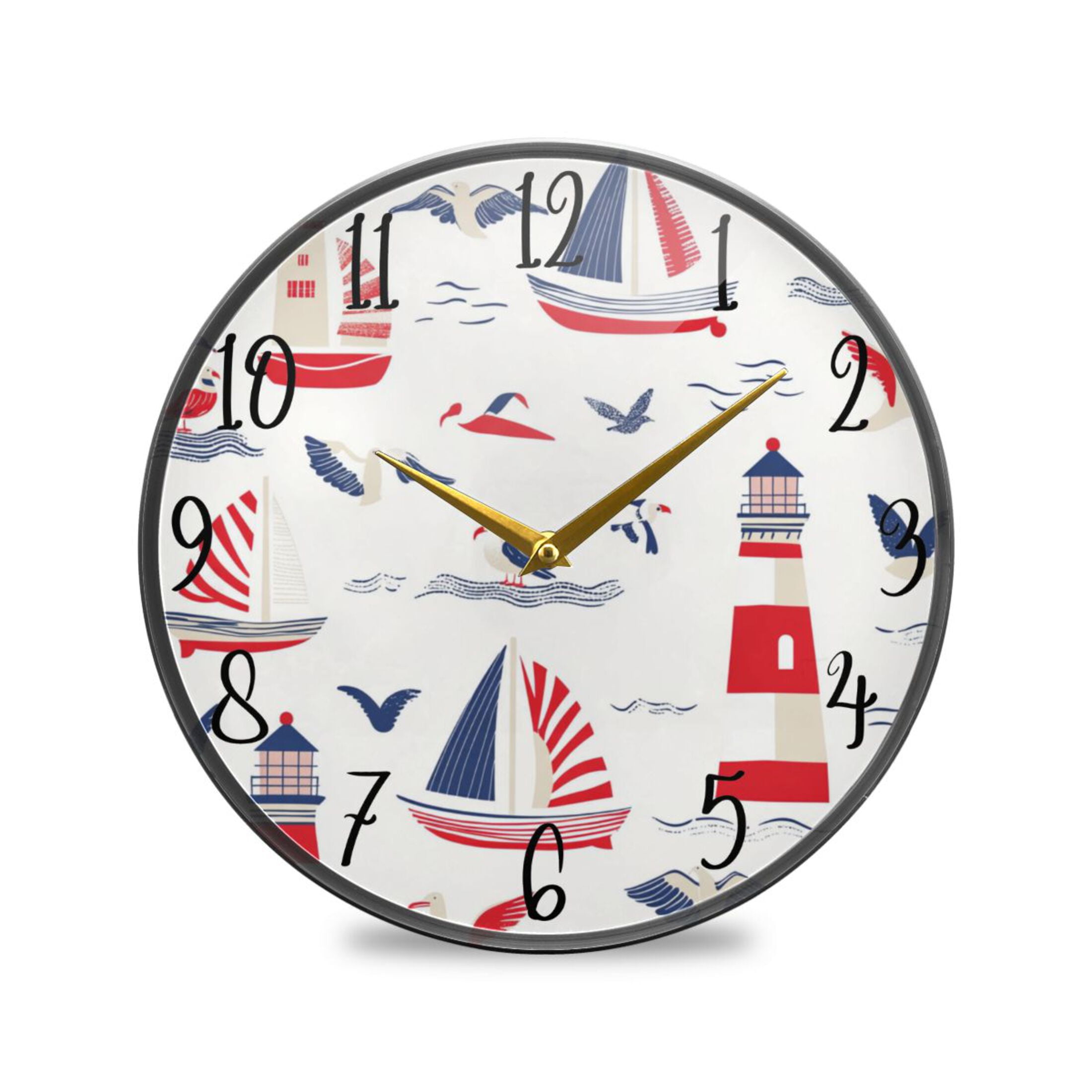 WOBOGO Nautical-themed Seamless Pattern with Boats Acrylic Wall Clock ...