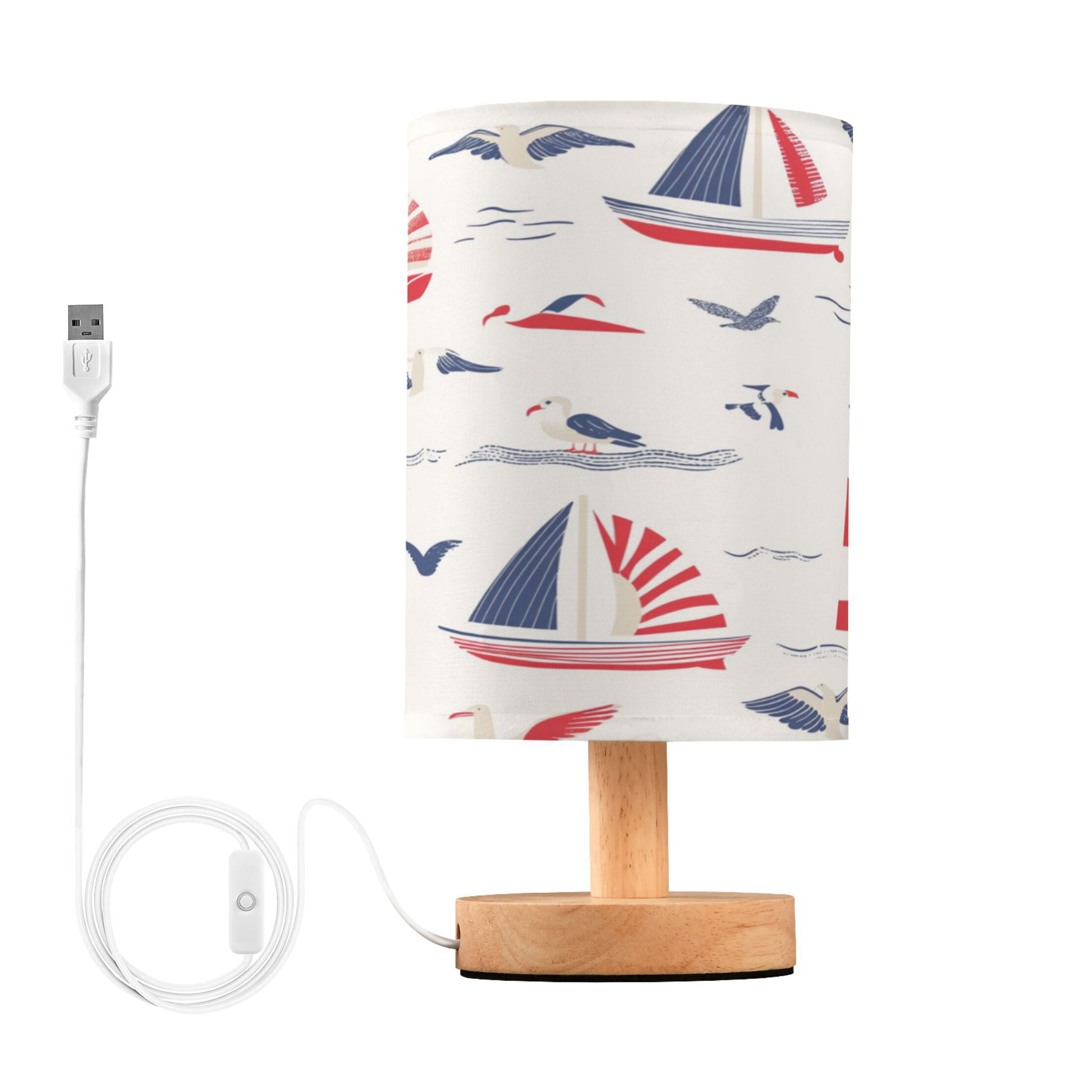 WOBOGO Nautical-themed Seamless Pattern with Boats Bedroom Table Lamp ...