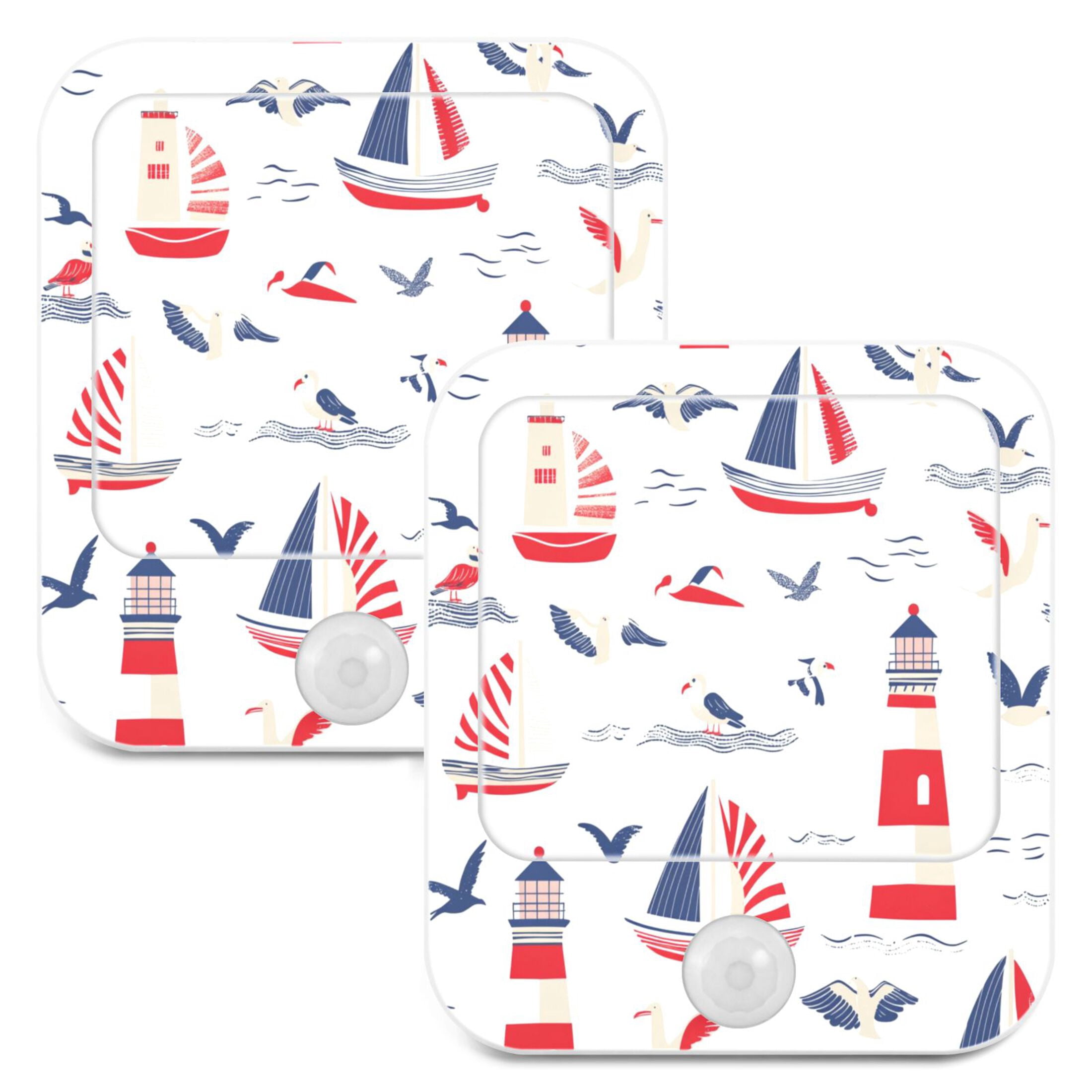 WOBOGO Nautical-themed Seamless Pattern with Boats Night Light Lamp ...
