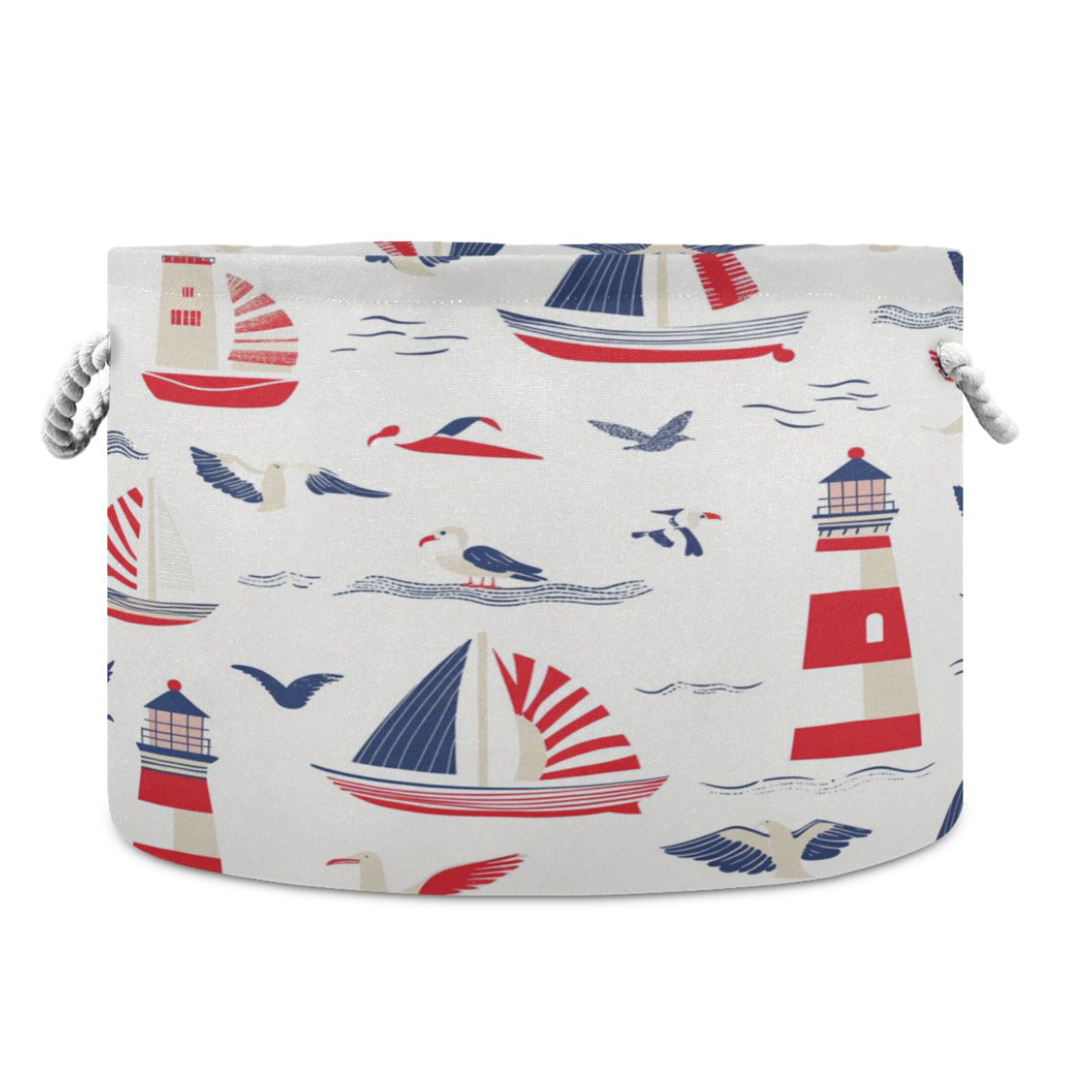 WOBOGO Nautical-themed Seamless Pattern with Boats Toy Storage Basket ...