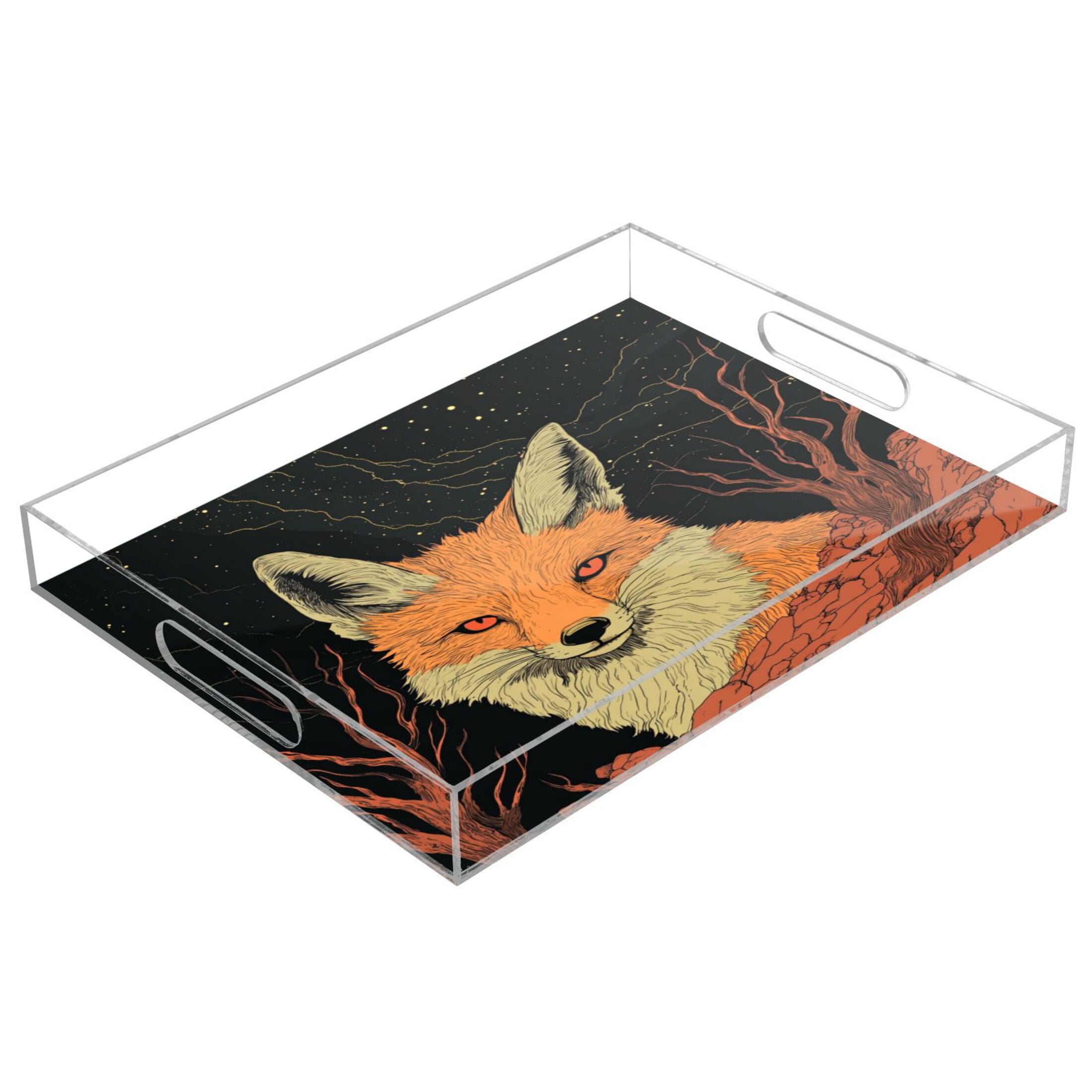 WOBOGO Night Orange Fox Acrylic Serving Trays 15.7x11.8 Inch Spill ...