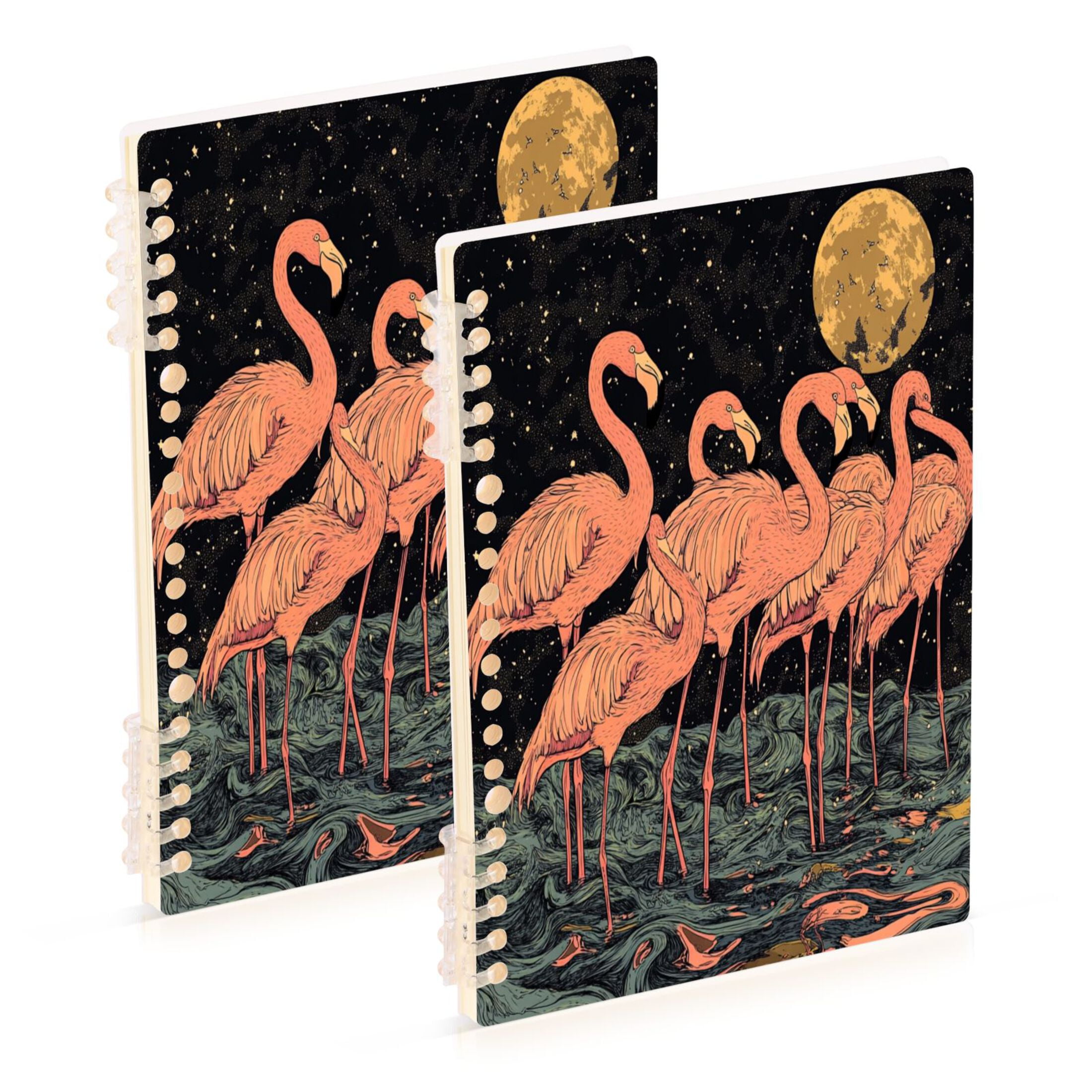 WOBOGO Night Sky Flamingo Pattern Notebook College Horizontal Grid ...