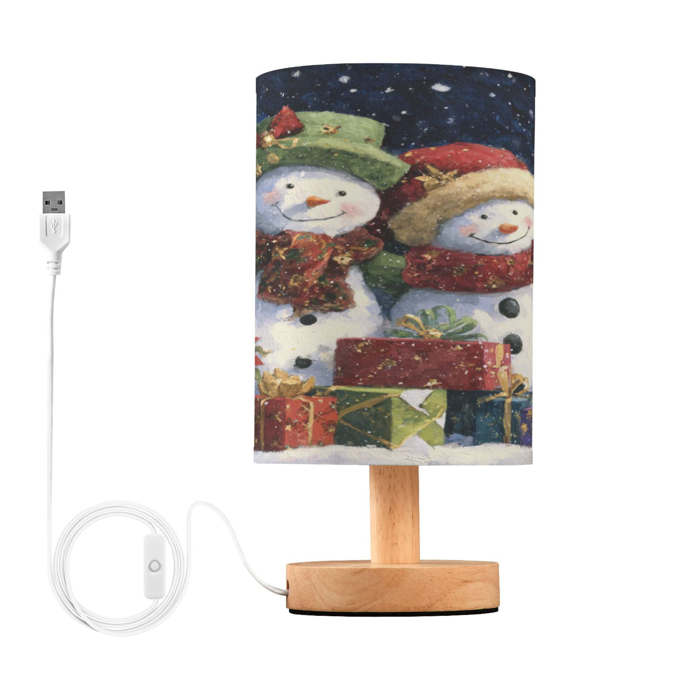WOBOGO Night Sky Snowman Bedroom Table Lamp USB Power Connector Wooden ...