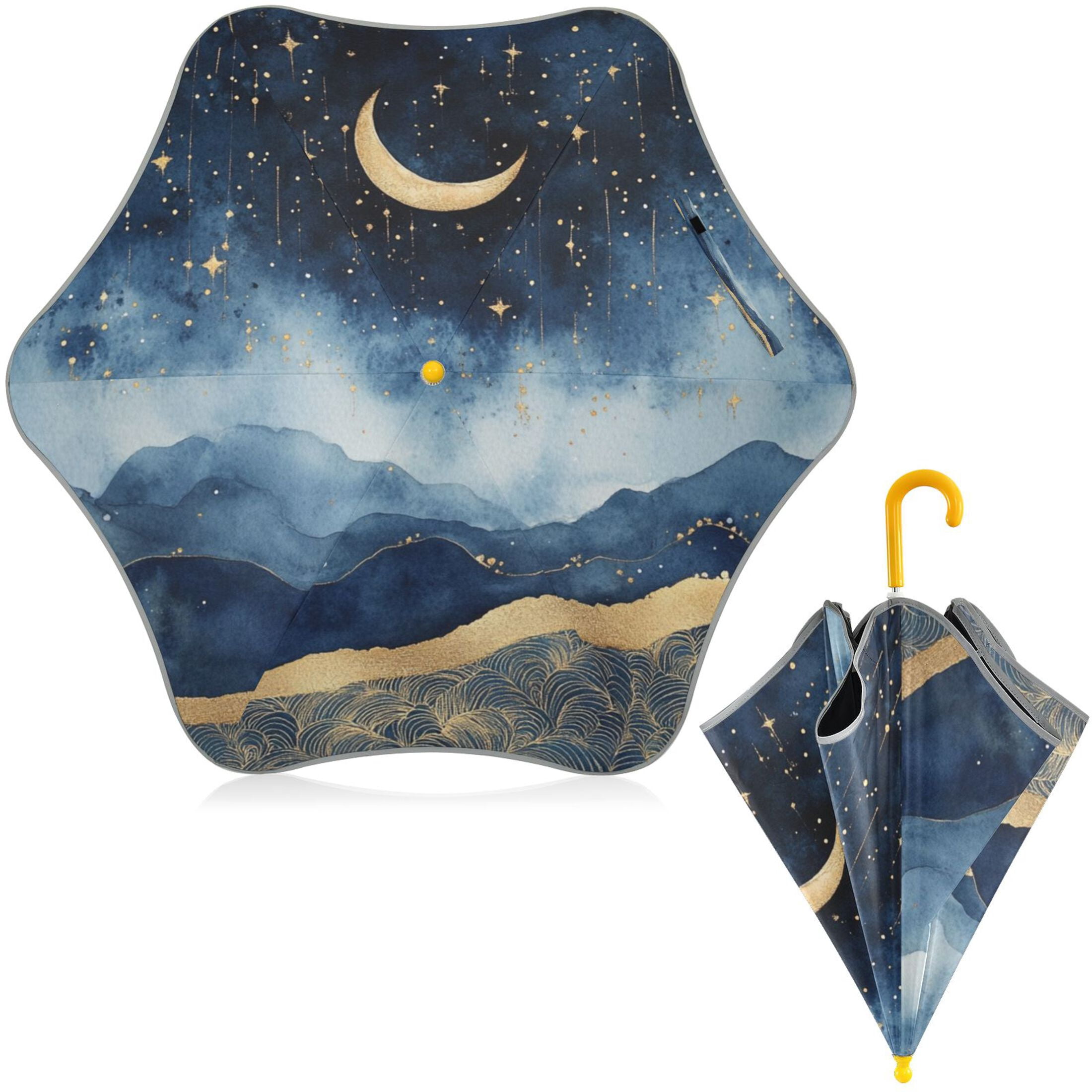 WOBOGO Night Sky over The Sea Children's Umbrella Antipinch Push Switch ...