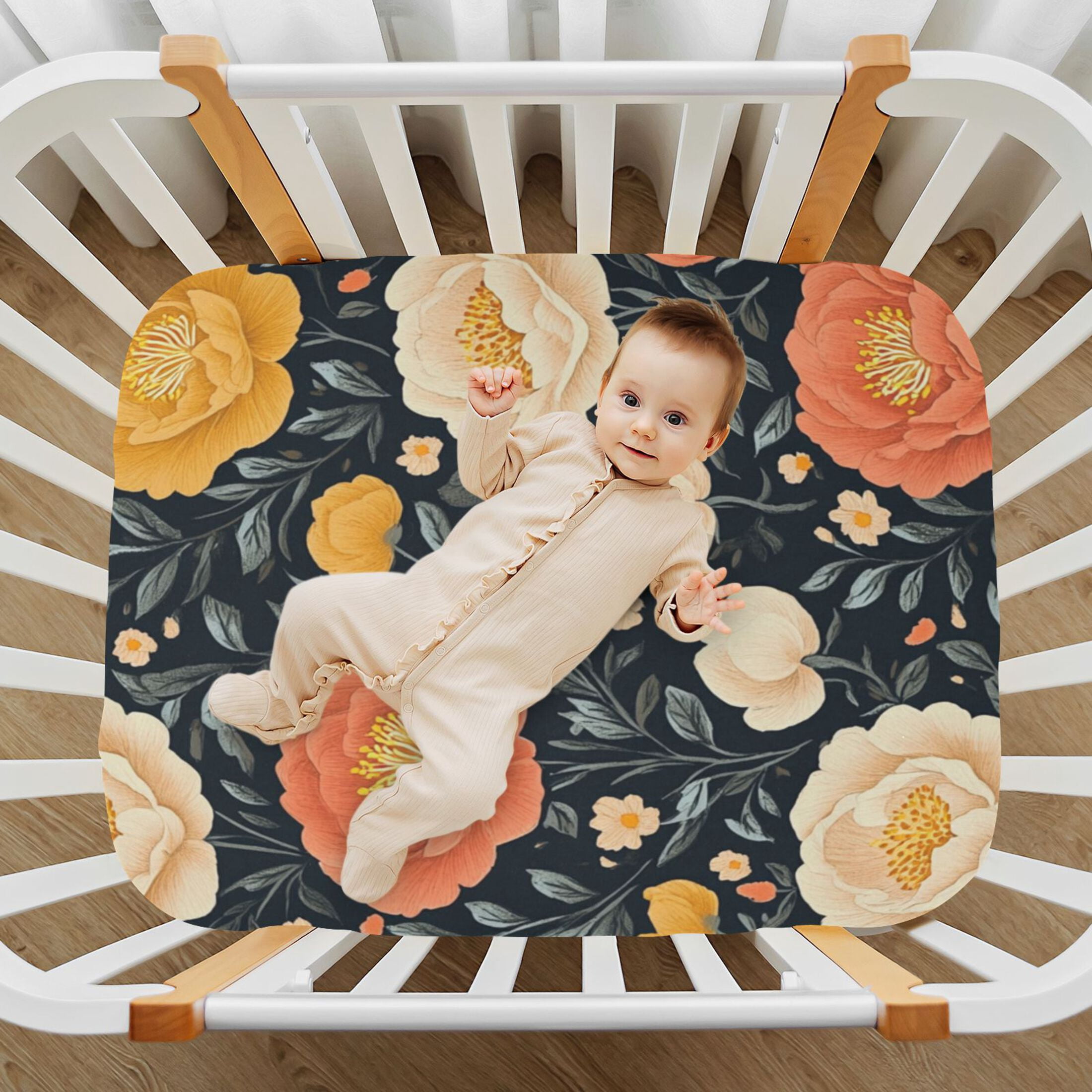 WOBOGO Nostalgic Peonies Pattern Baby Crib Sheets Super Soft Microfiber ...