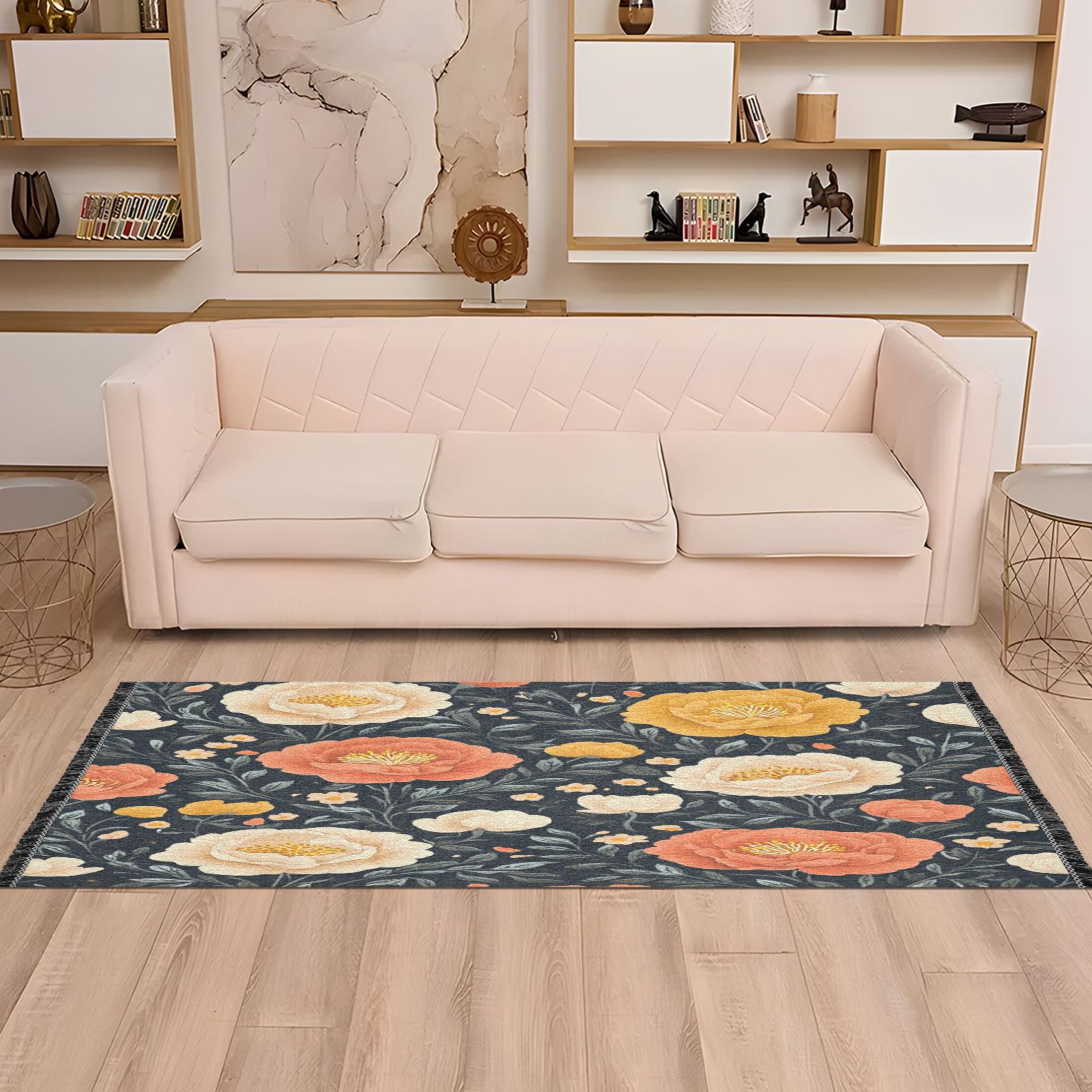 WOBOGO Nostalgic Peonies Pattern Bedside long rug delicate and soft ...