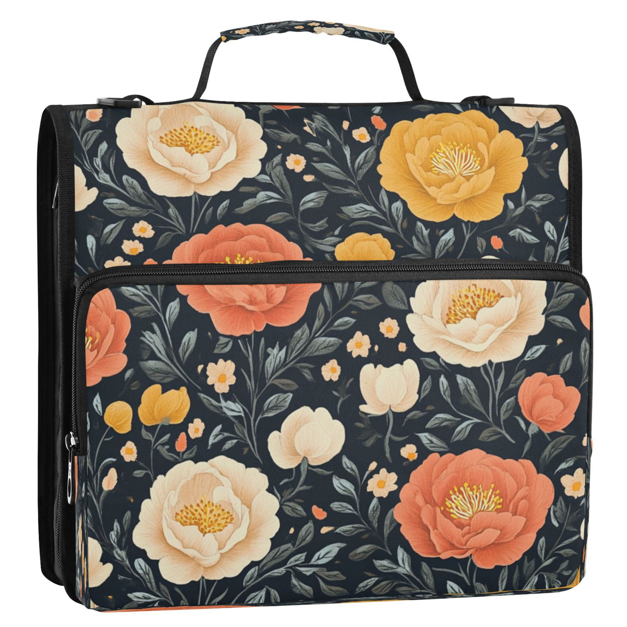 WOBOGO Nostalgic Peonies Pattern Ring Binder Bag 1.5in Folder Organizer ...