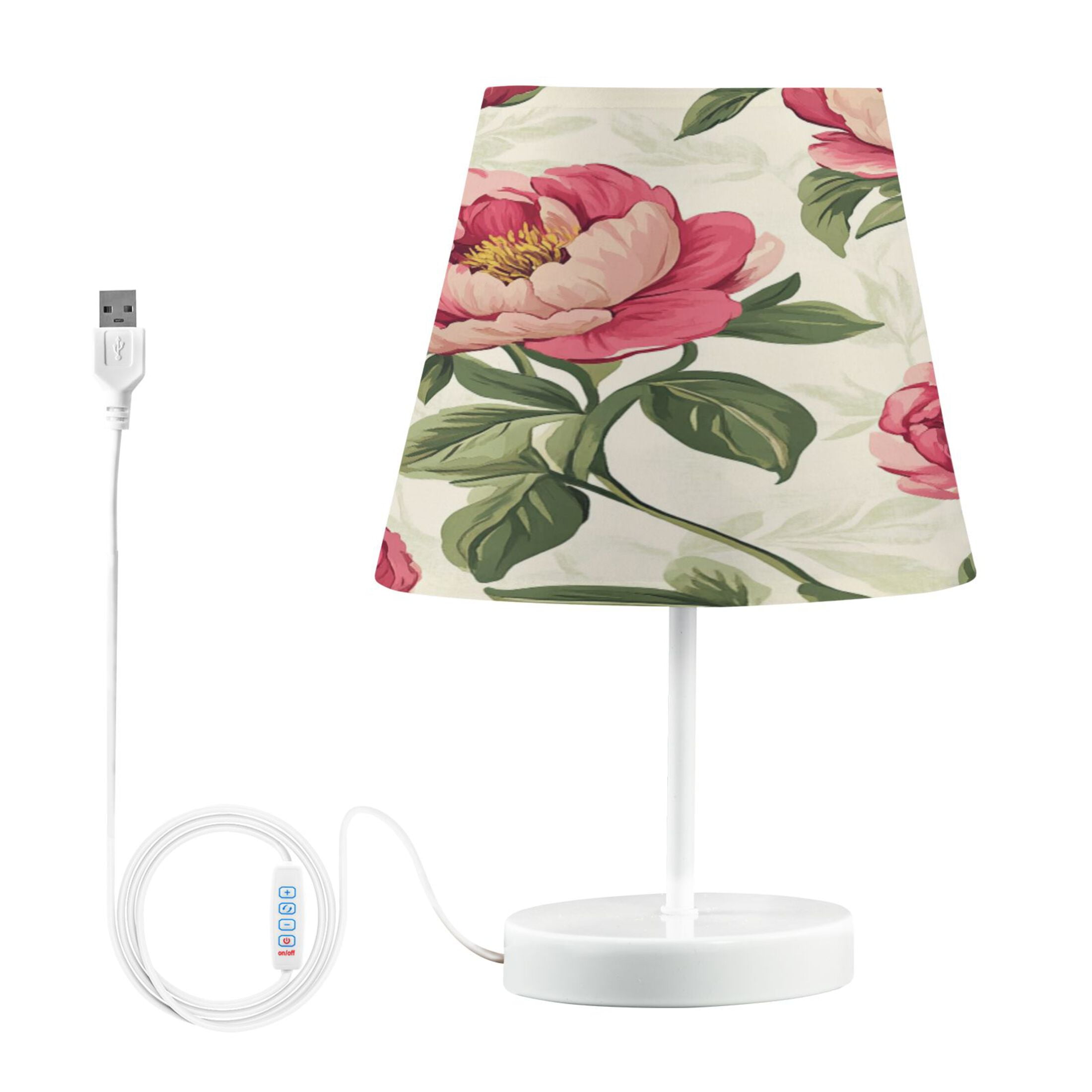 WOBOGO Nostalgic Peonies Pattern Table Lamps Bedroom 3-Speed Dimmable ...