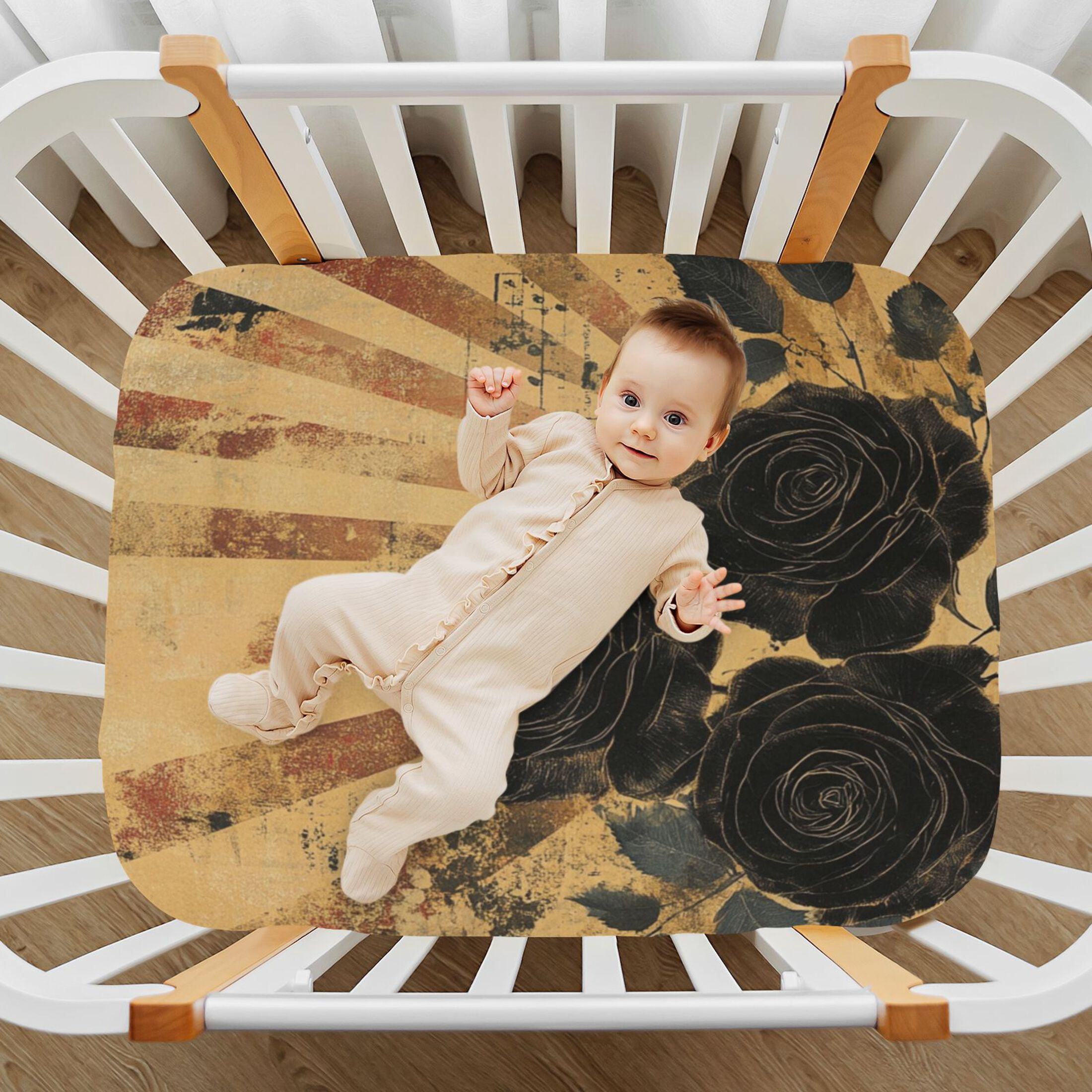 WOBOGO Notes Black Rose Baby Crib Sheets Super Soft Microfiber Playard ...