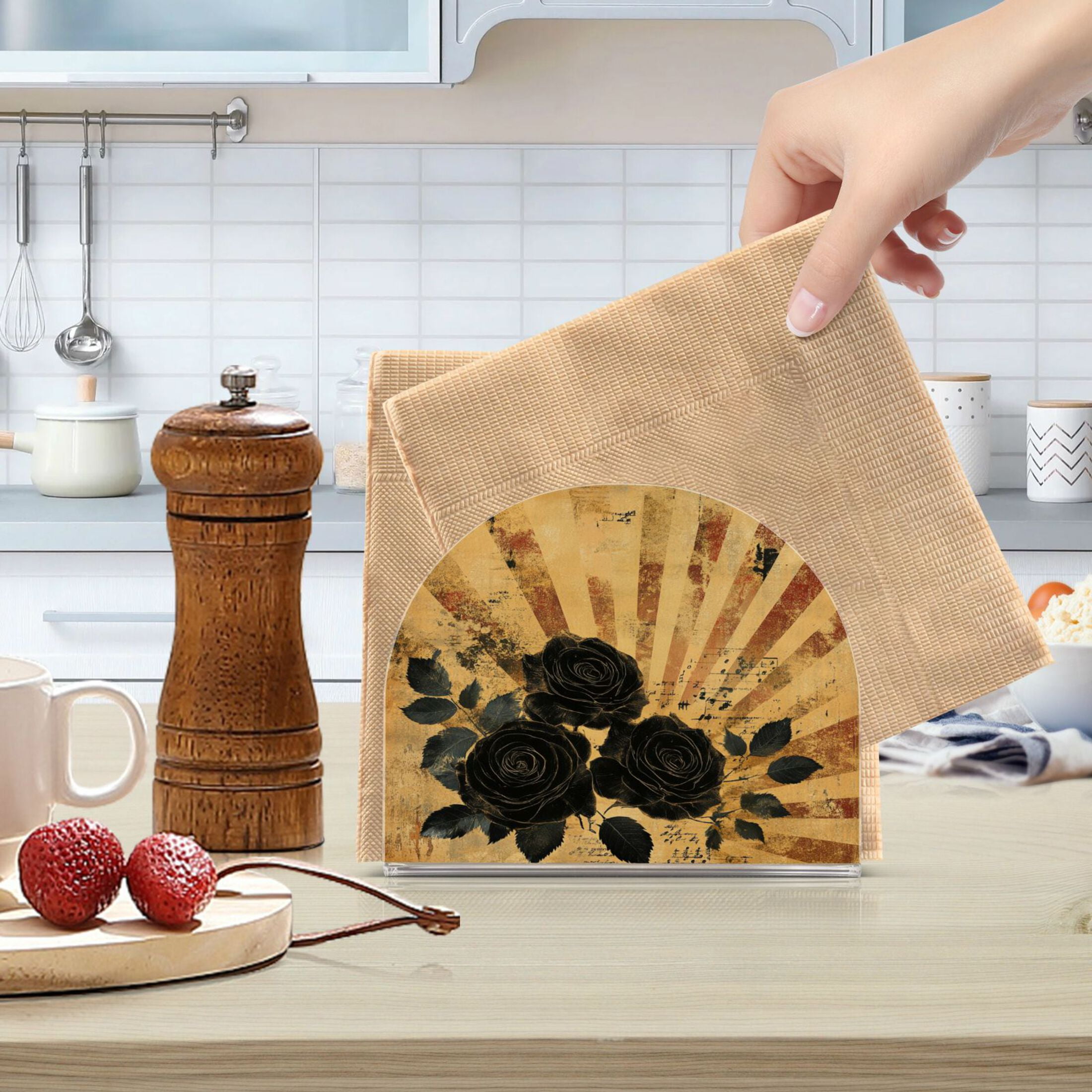 WOBOGO Notes Black Rose Clear Acrylic Napkin Holder Kitchen Tissue Face ...