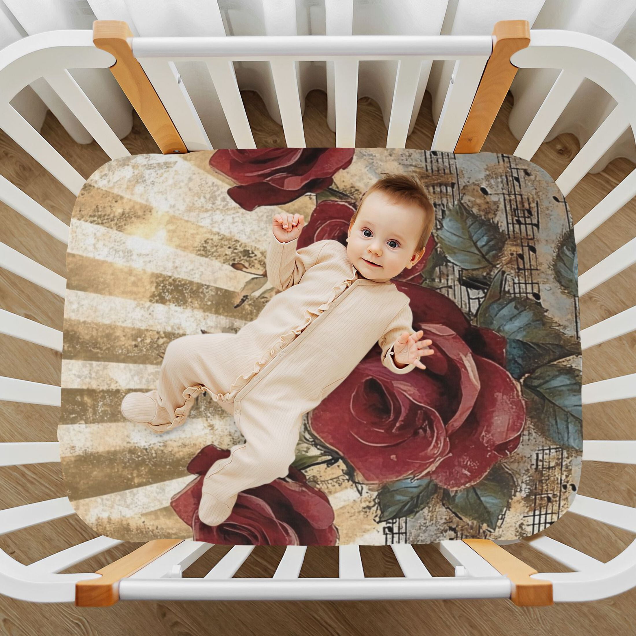 WOBOGO Notes Red Rose Baby Crib Sheets Super Soft Microfiber Playard ...