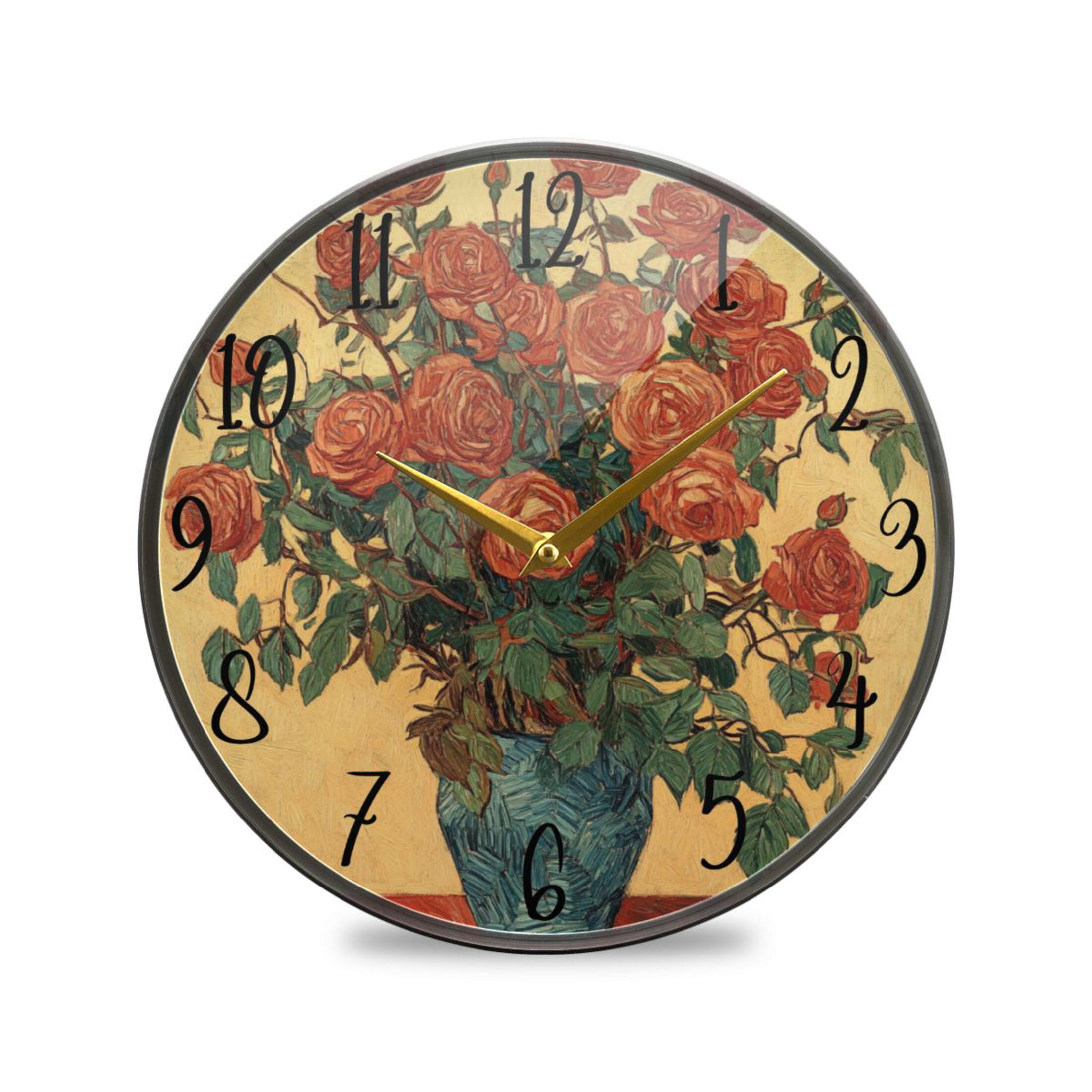 WOBOGO Oil Painting Patterns for Red Rose Pots Acrylic Wall Clock ...