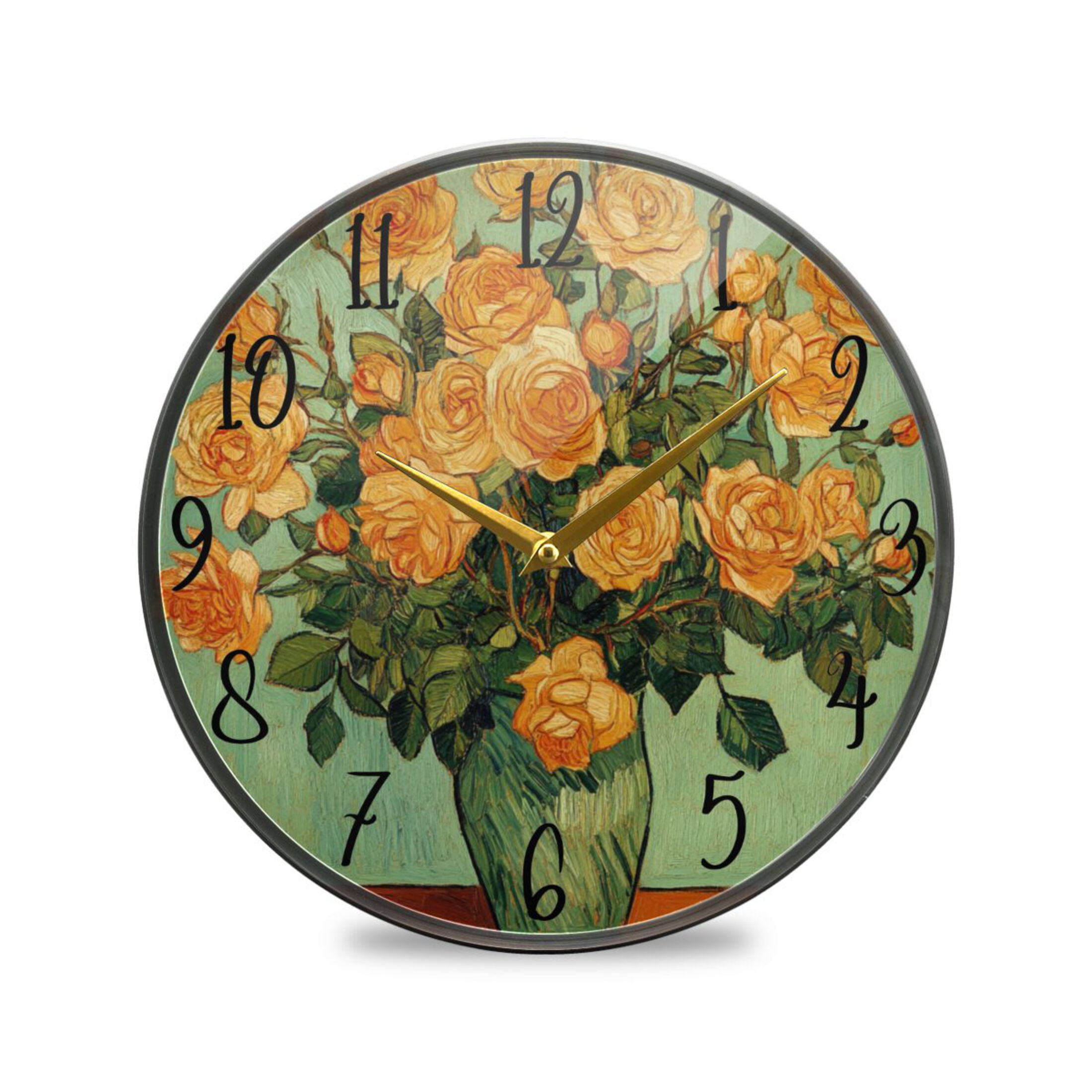 WOBOGO Oil Painting Patterns for Yellow Rose Pots Acrylic Wall Clock ...