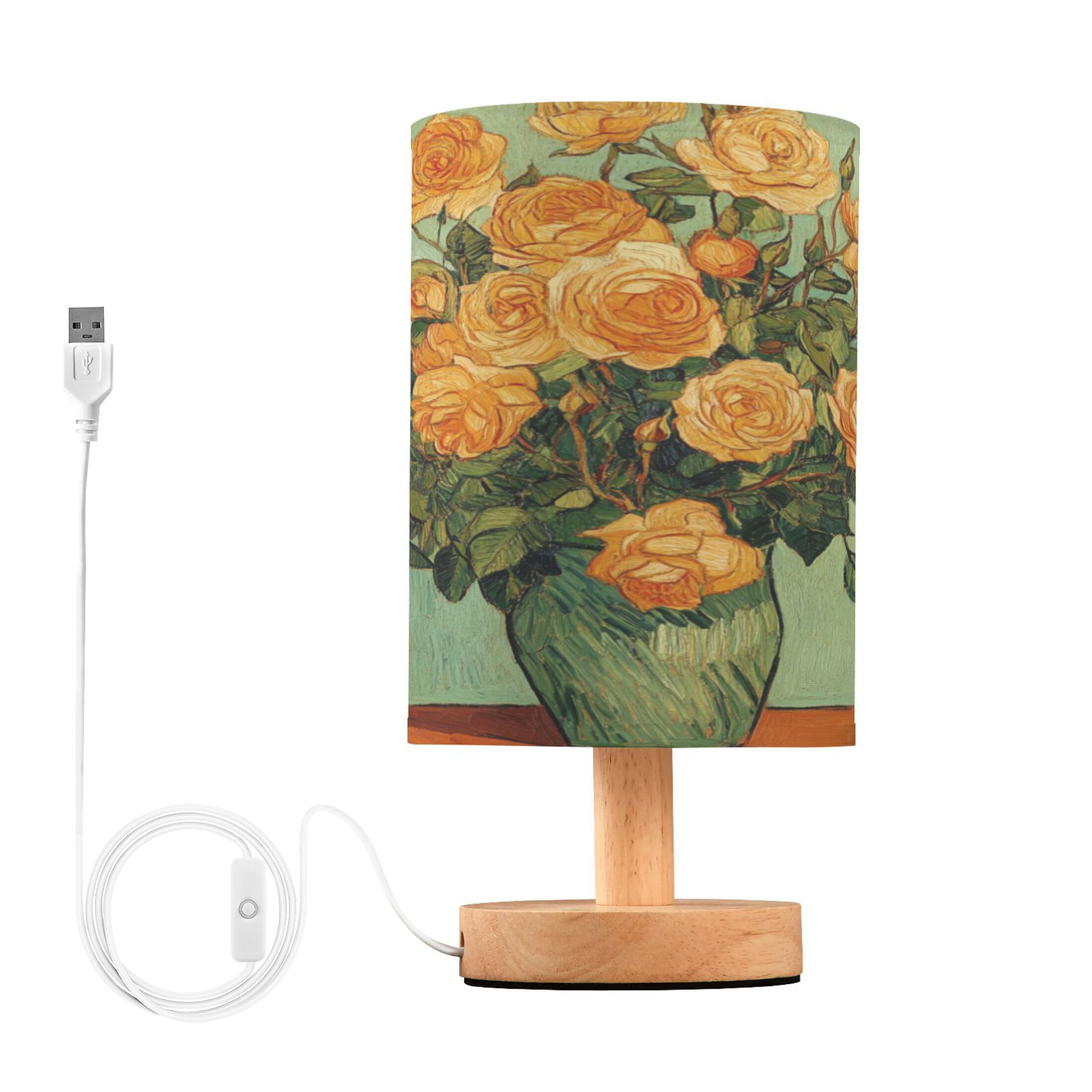 WOBOGO Oil Painting Patterns for Yellow Rose Pots Bedroom Table Lamp ...