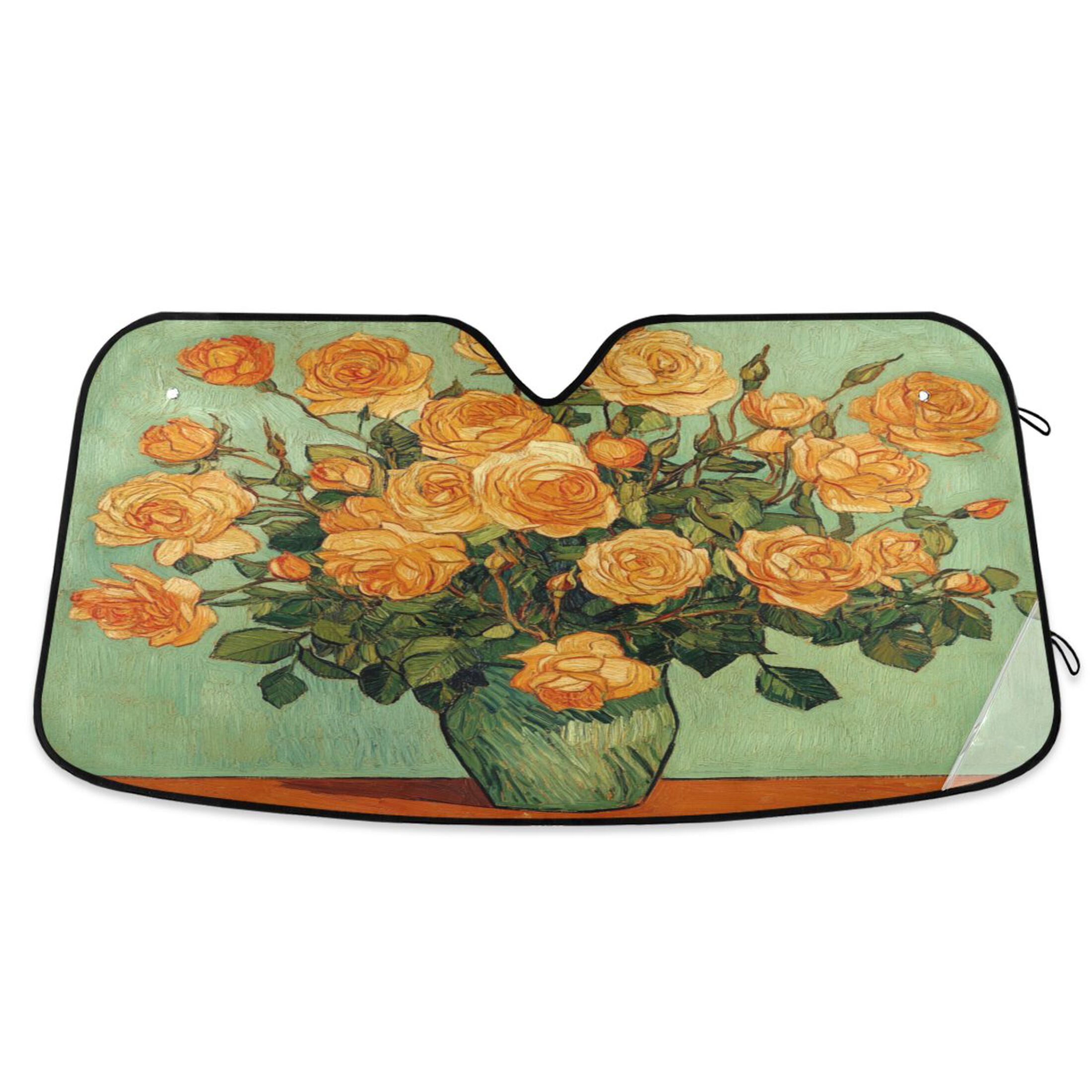 WOBOGO Oil Painting Patterns for Yellow Rose Pots Car Windshield ...