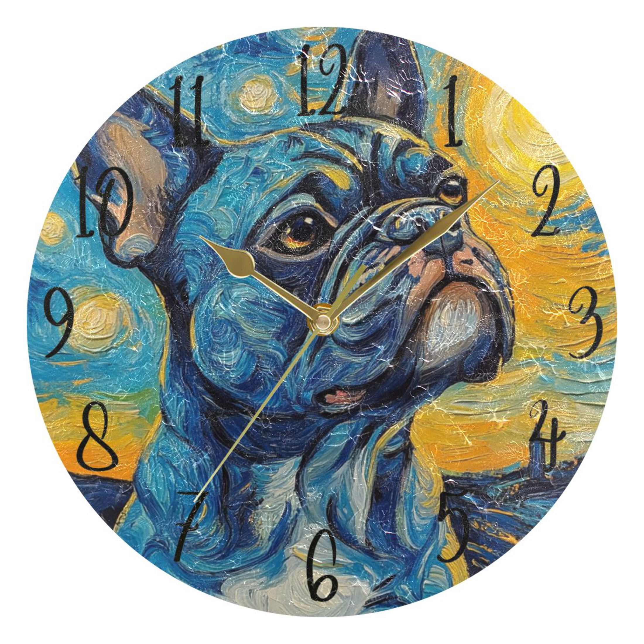 WOBOGO Oil Painting Styles Bulldog Wall Clock 10in Silent Mechanism ...