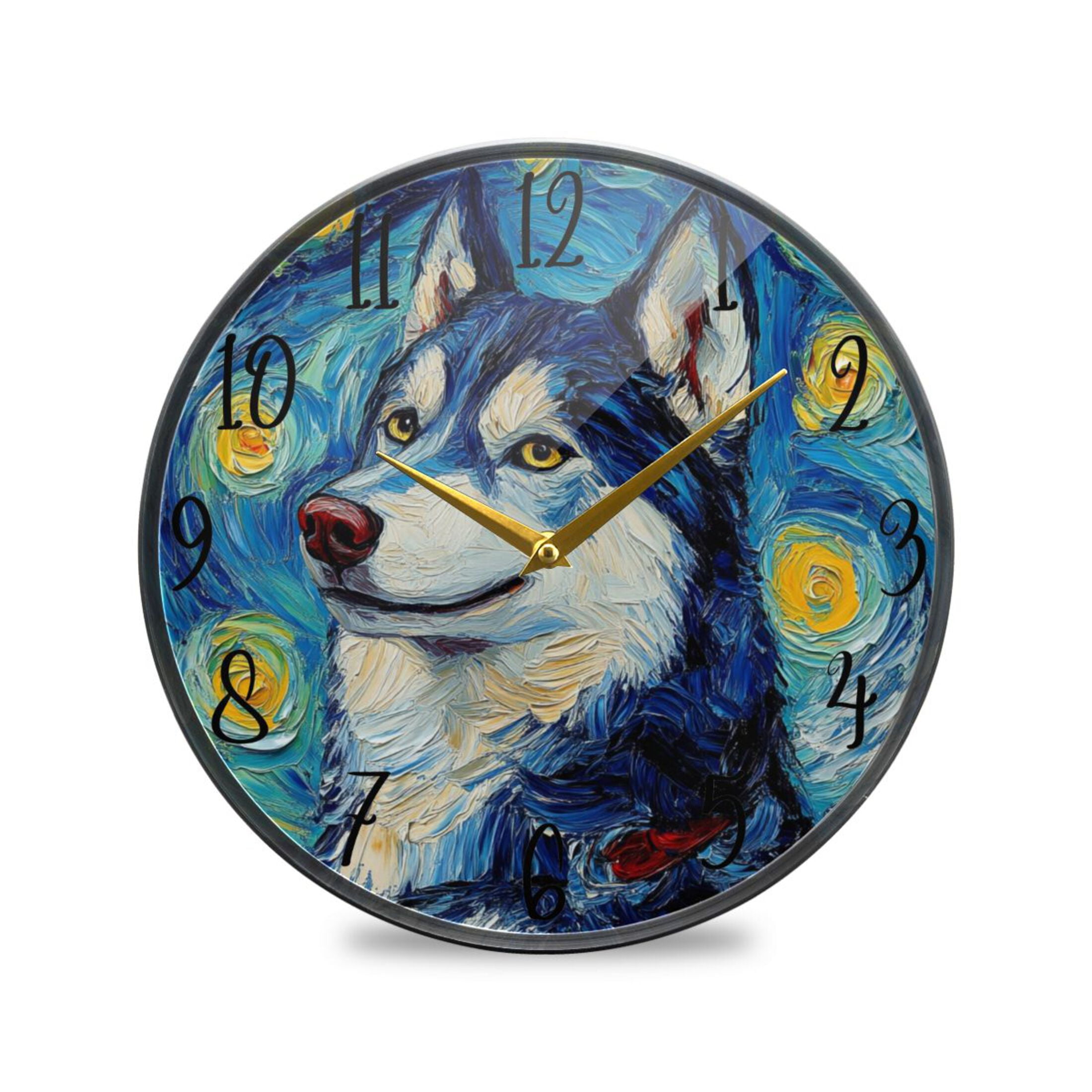 WOBOGO Oil Painting Styles Husky Acrylic Wall Clock Battery Operated 9 ...