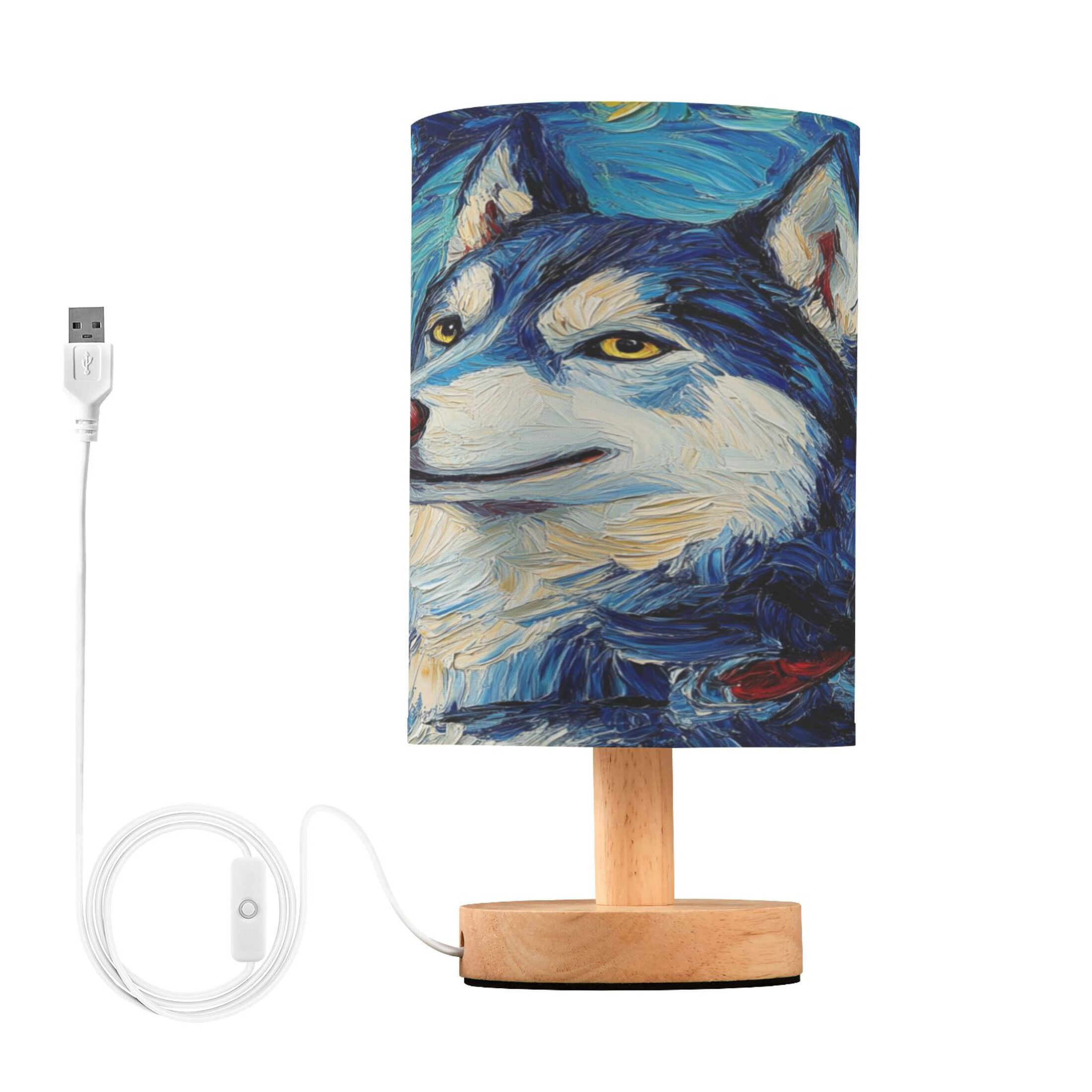 WOBOGO Oil Painting Styles Husky Bedroom Table Lamp USB Power Connector ...