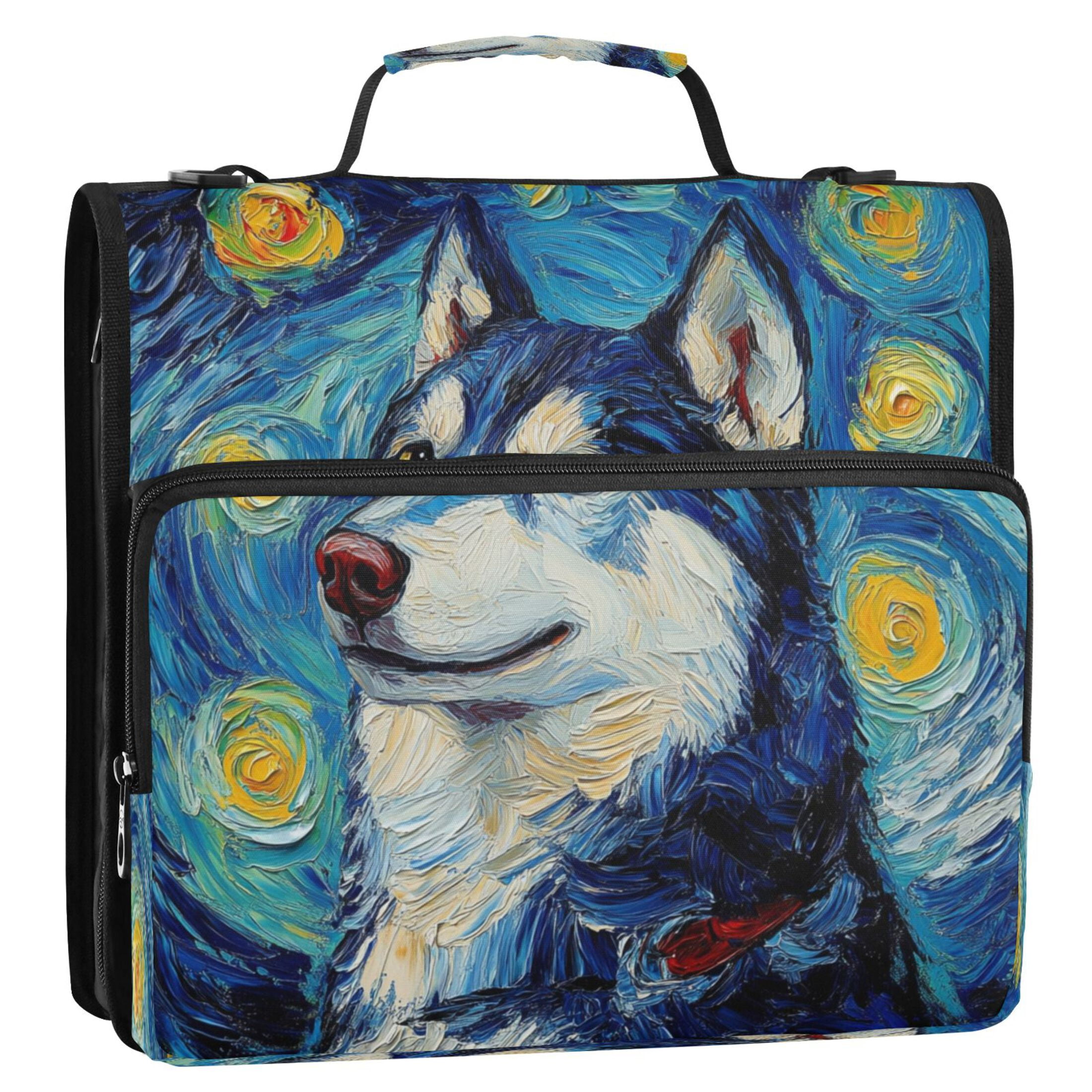 WOBOGO Oil Painting Styles Husky Ring Binder Bag 1.5in Folder Organizer ...