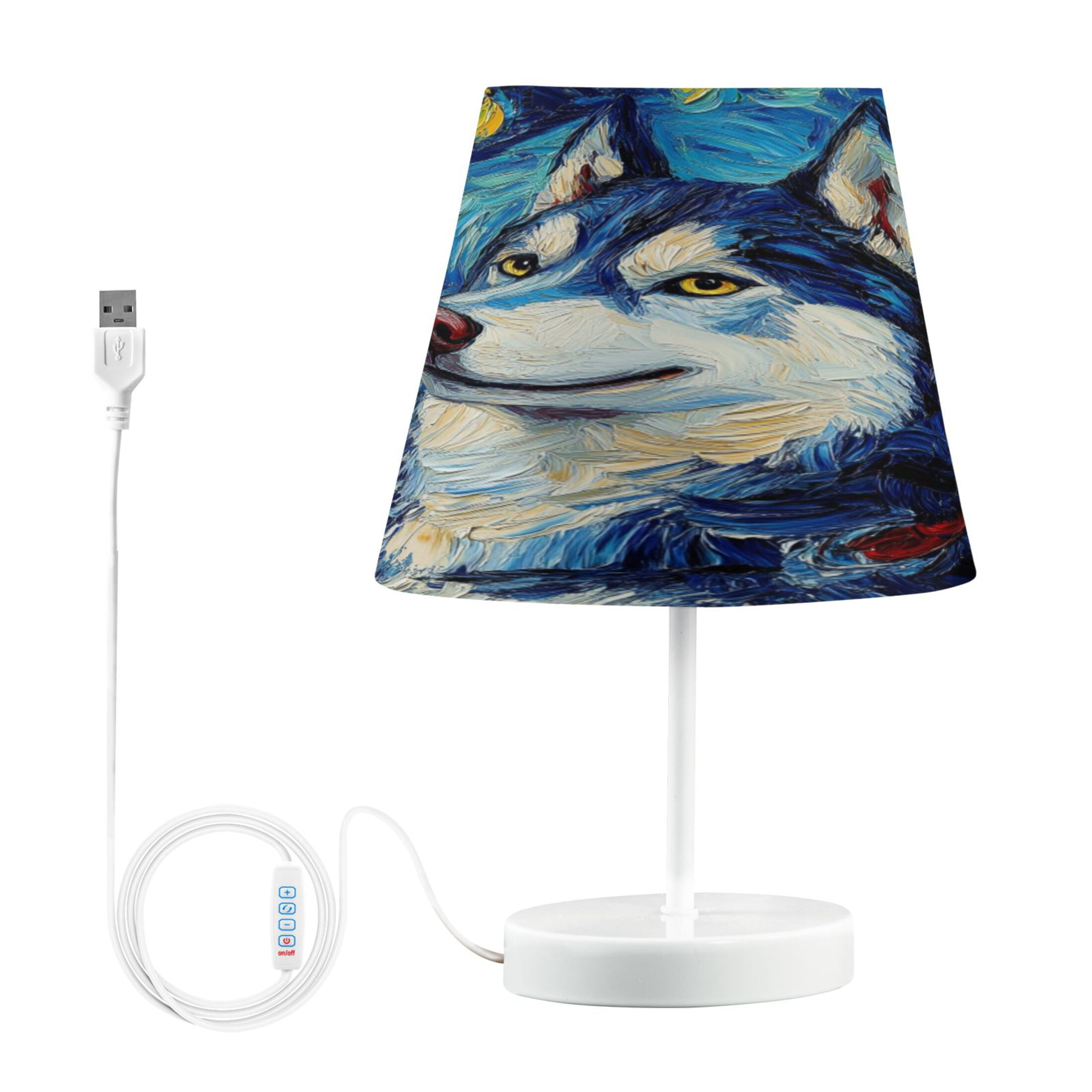 WOBOGO Oil Painting Styles Husky Table Lamps Bedroom 3-Speed Dimmable ...