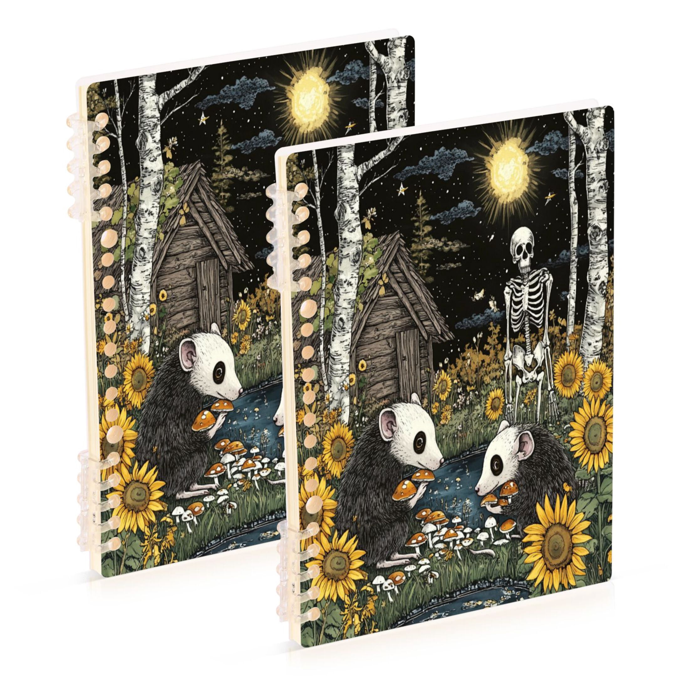 WOBOGO Opossum Mushroom Notebook College Horizontal Grid Paper Ink ...