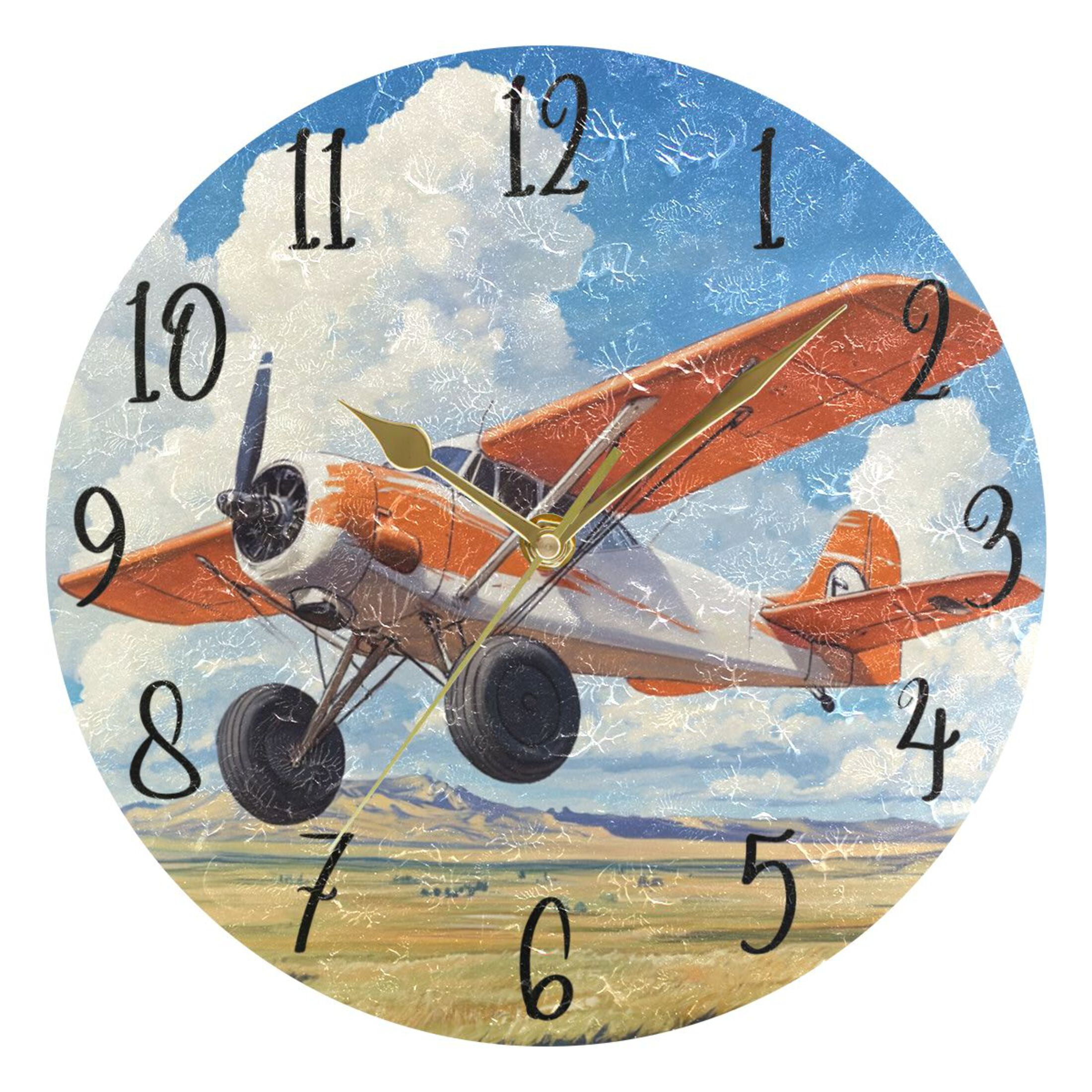 WOBOGO Orange Airplane Wall Clock 10in Silent Mechanism Battery ...