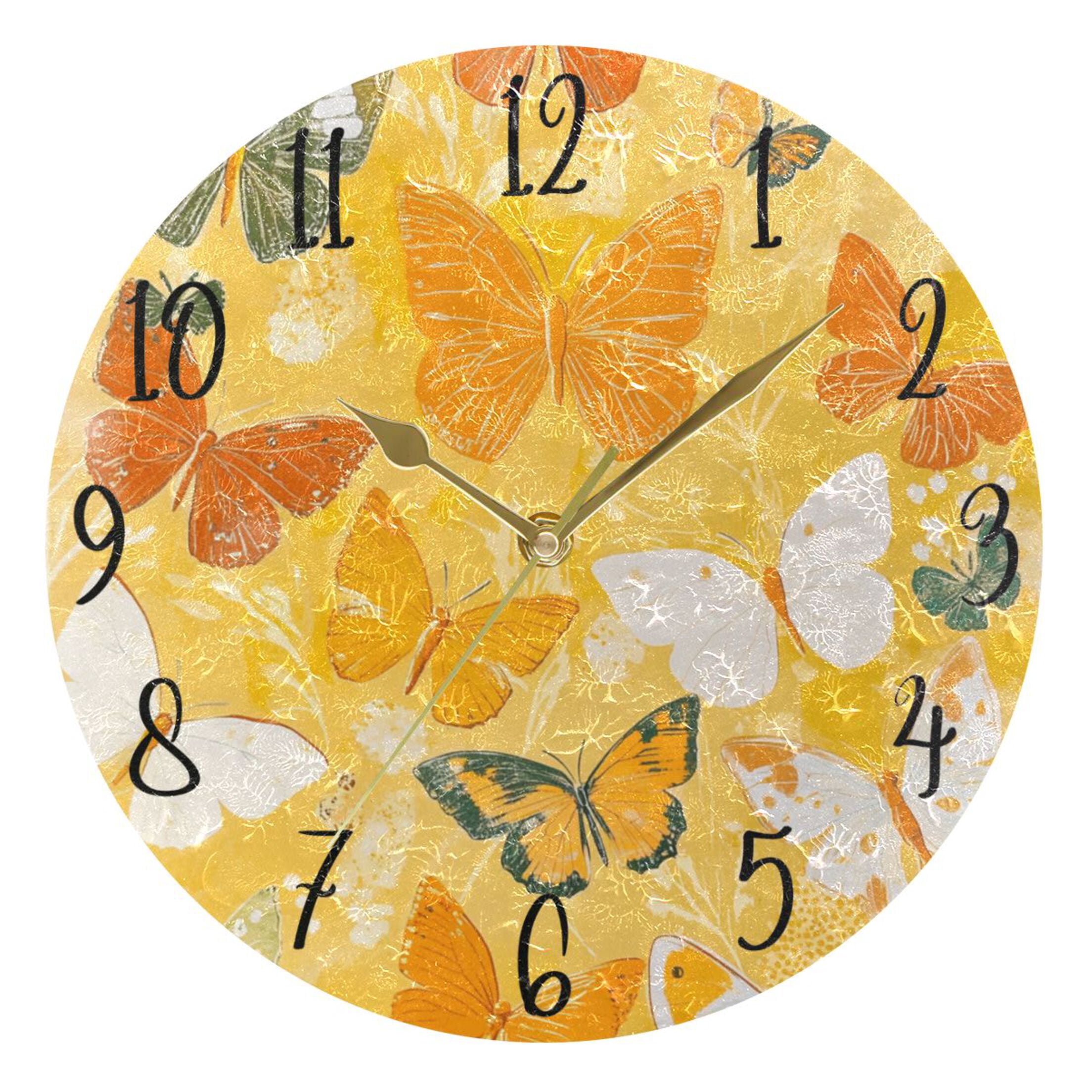 WOBOGO Orange Butterfly Wall Clock 10in Silent Mechanism Battery ...