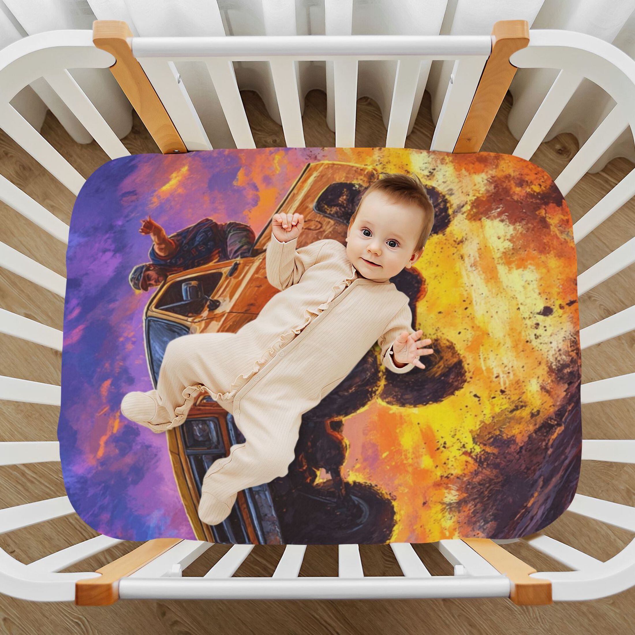 WOBOGO Orange Pickup Truck Jumping Hills Baby Crib Sheets Super Soft ...