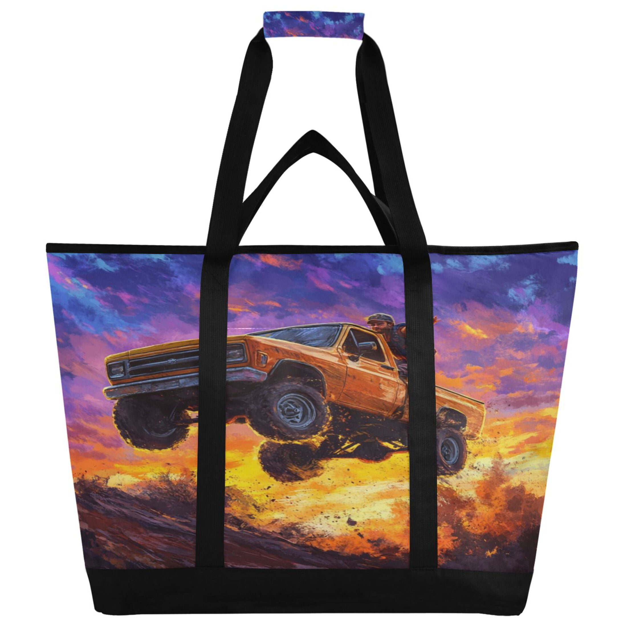 WOBOGO Orange Pickup Truck Jumping Hills Tote Cooler Bag Fold Flat ...