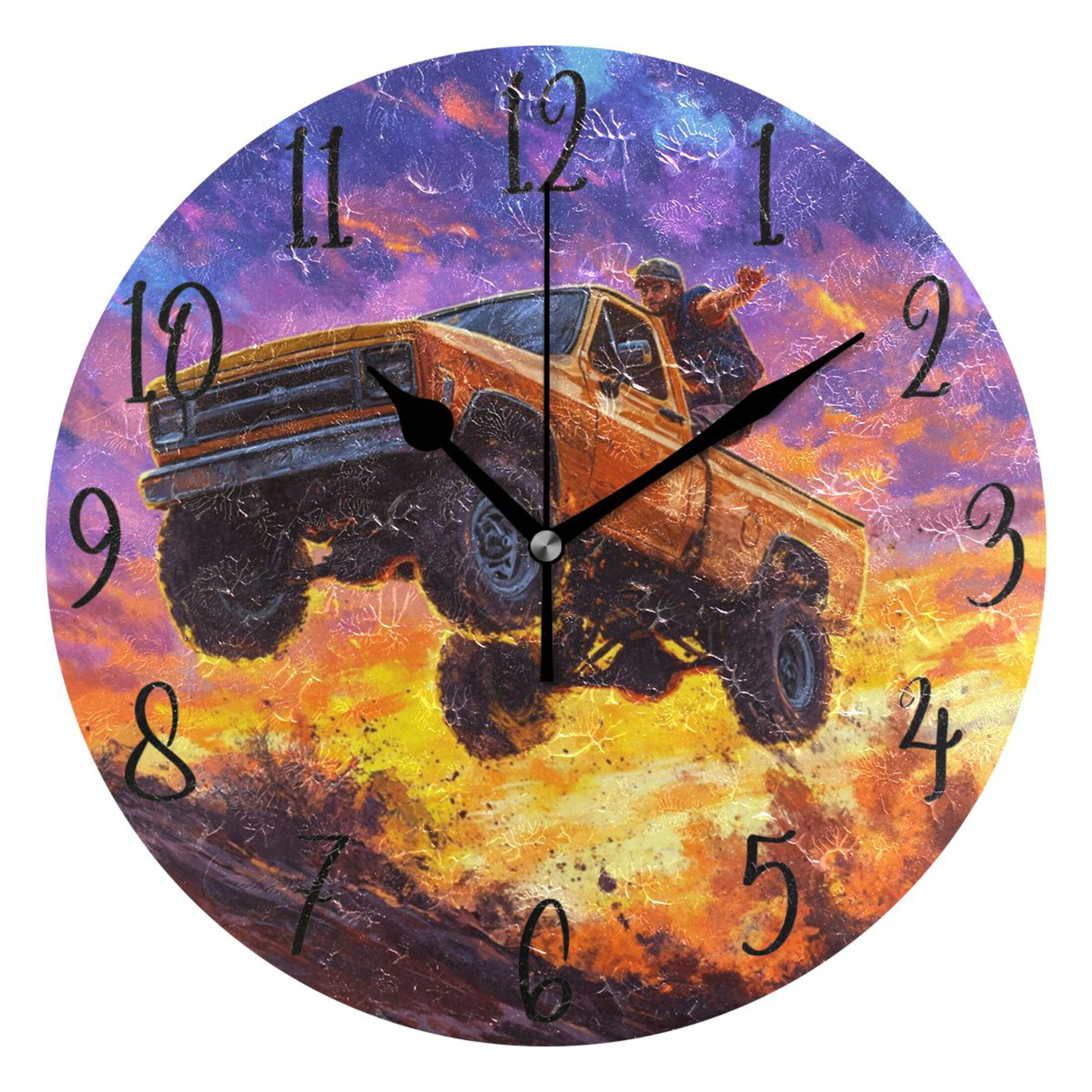 WOBOGO Orange Pickup Truck Jumping Hills Wall Clock 10in Silent ...