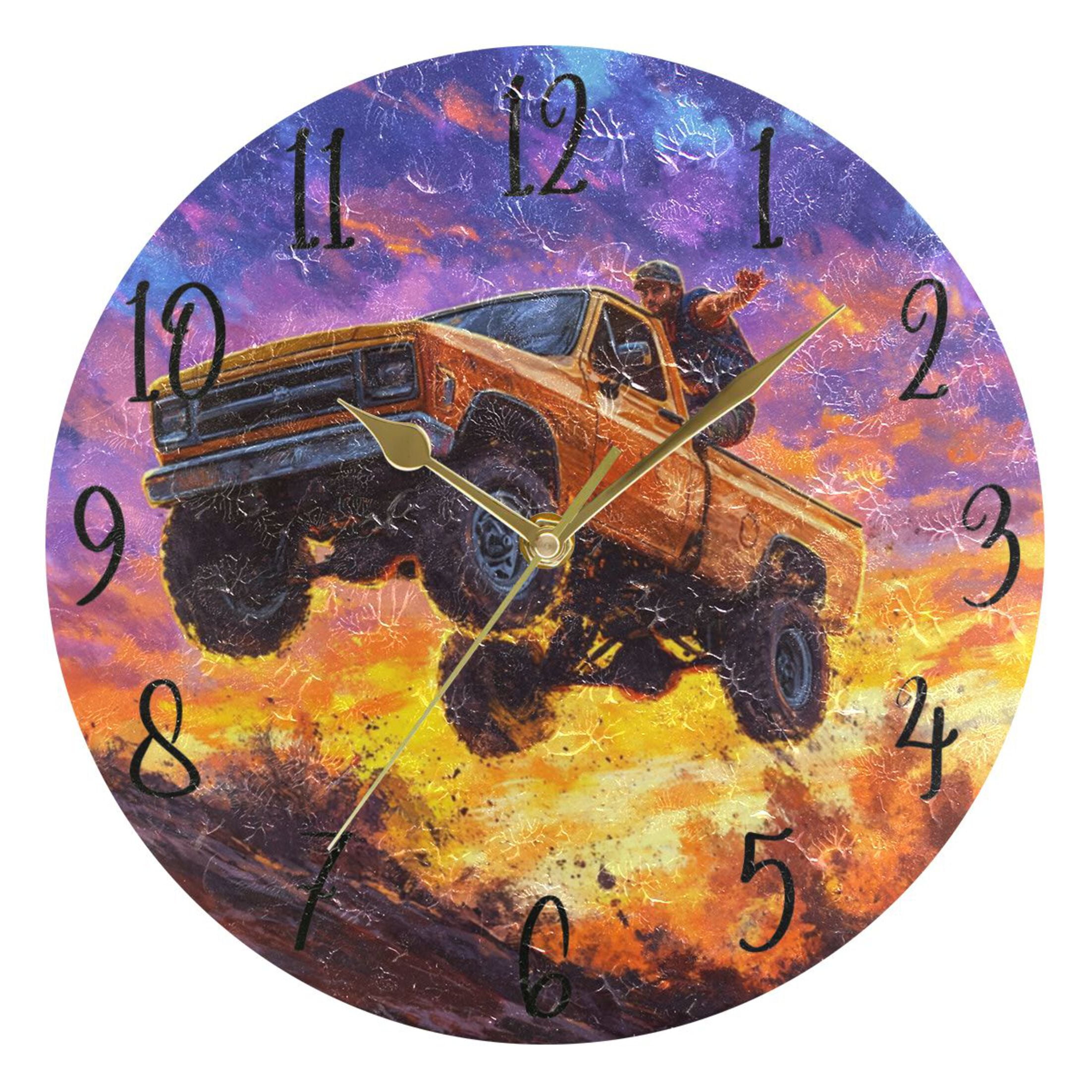WOBOGO Orange Pickup Truck Jumping Hills Wall Clock 10in Silent ...