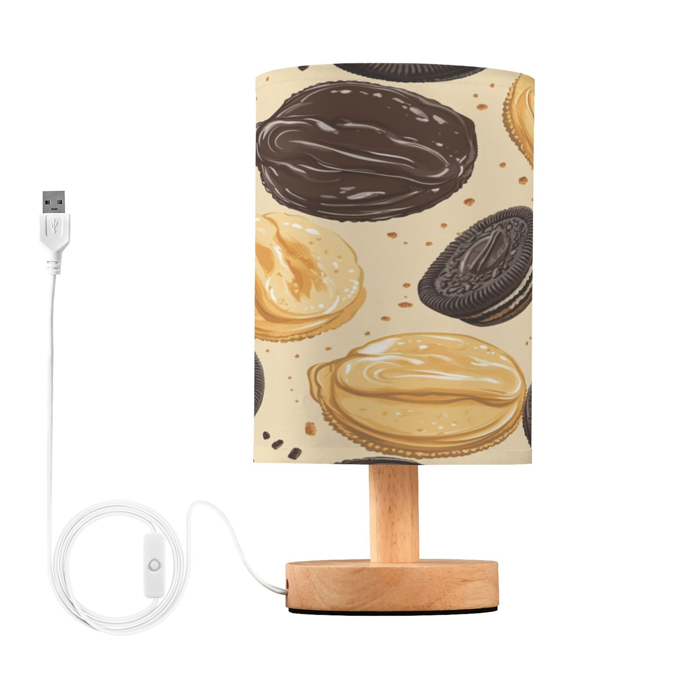 WOBOGO Oreo Cookies Bedroom Table Lamp USB Power Connector Wooden Base ...
