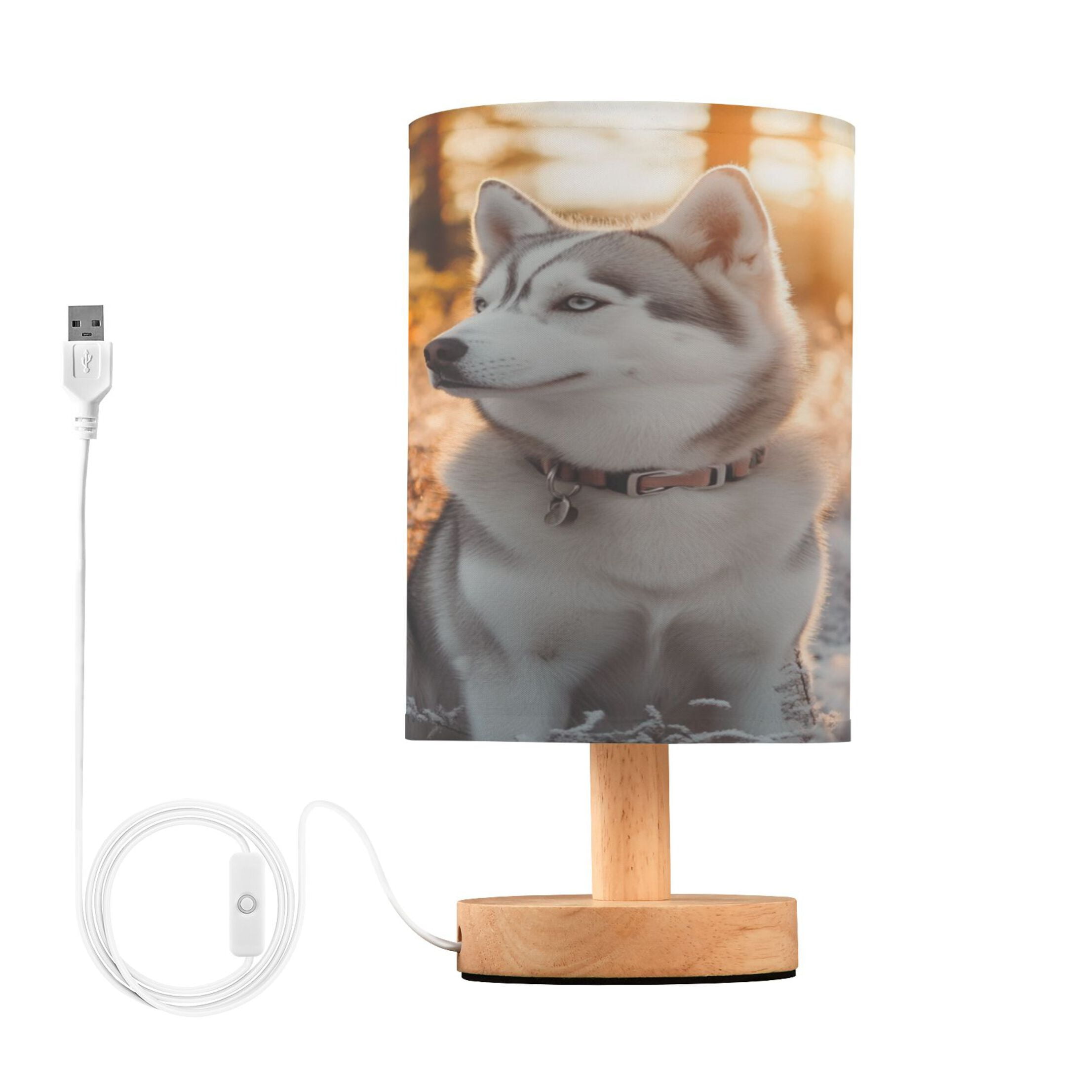 WOBOGO Outdoor Husky Dog Bedroom Table Lamp USB Power Connector Wooden ...