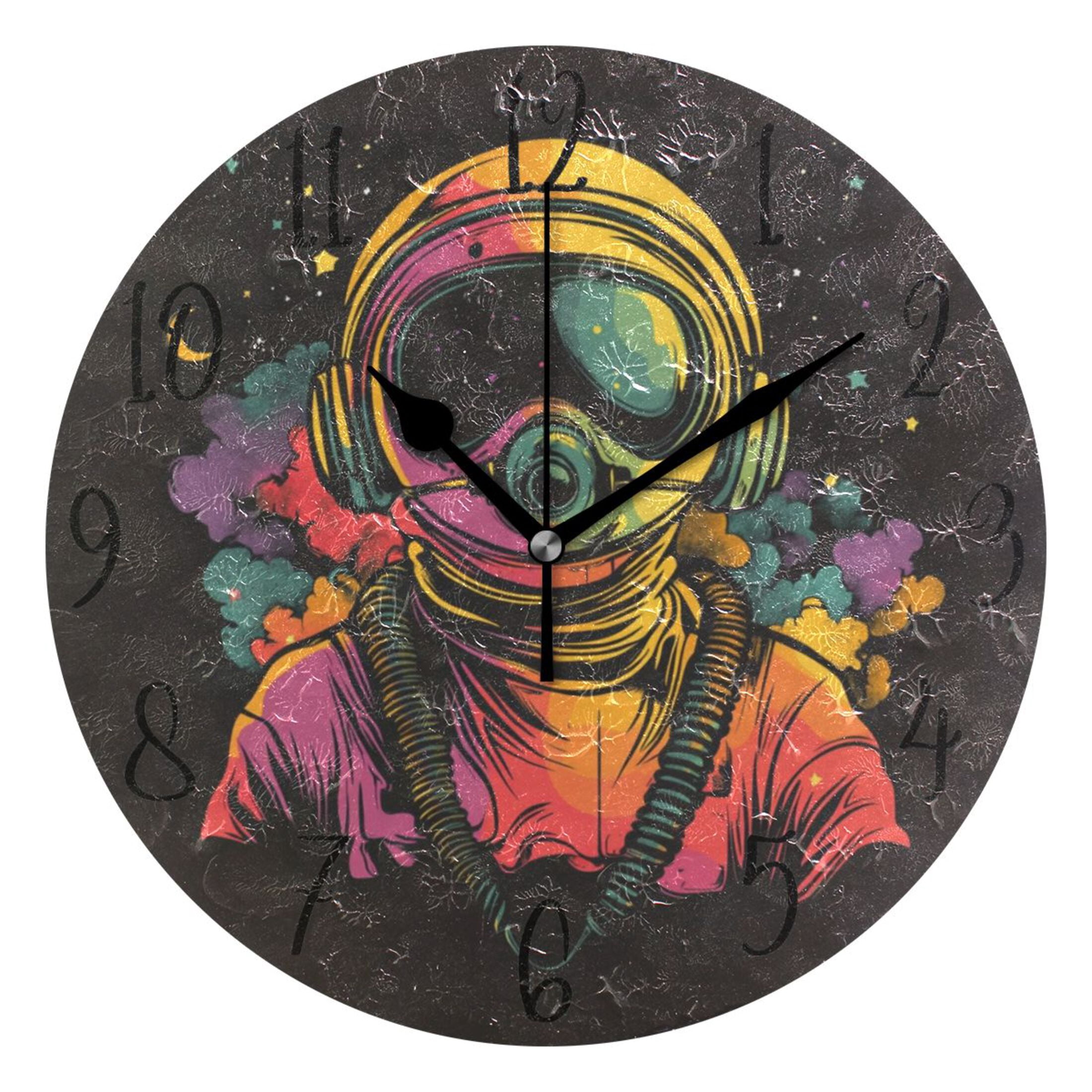 WOBOGO Outer Space Astronauts Pattern Wall Clock 10in Silent Mechanism ...