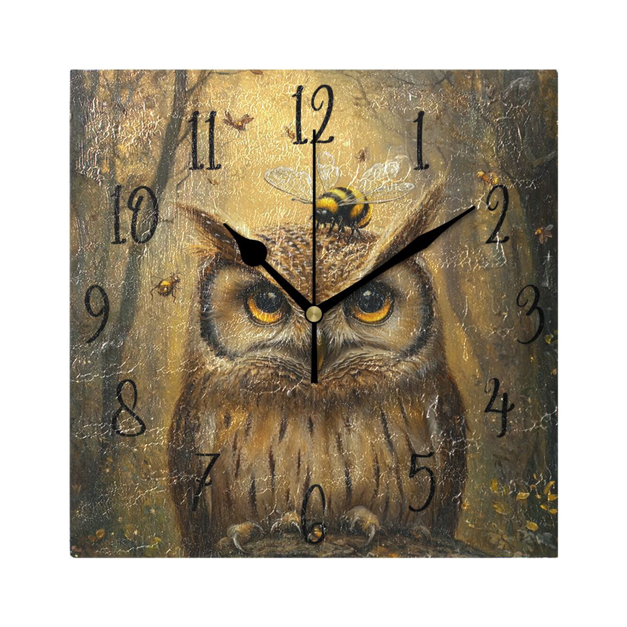 WOBOGO An Owl with Bumblebee Pattern Wall Clock 7.78 Inch Battery ...
