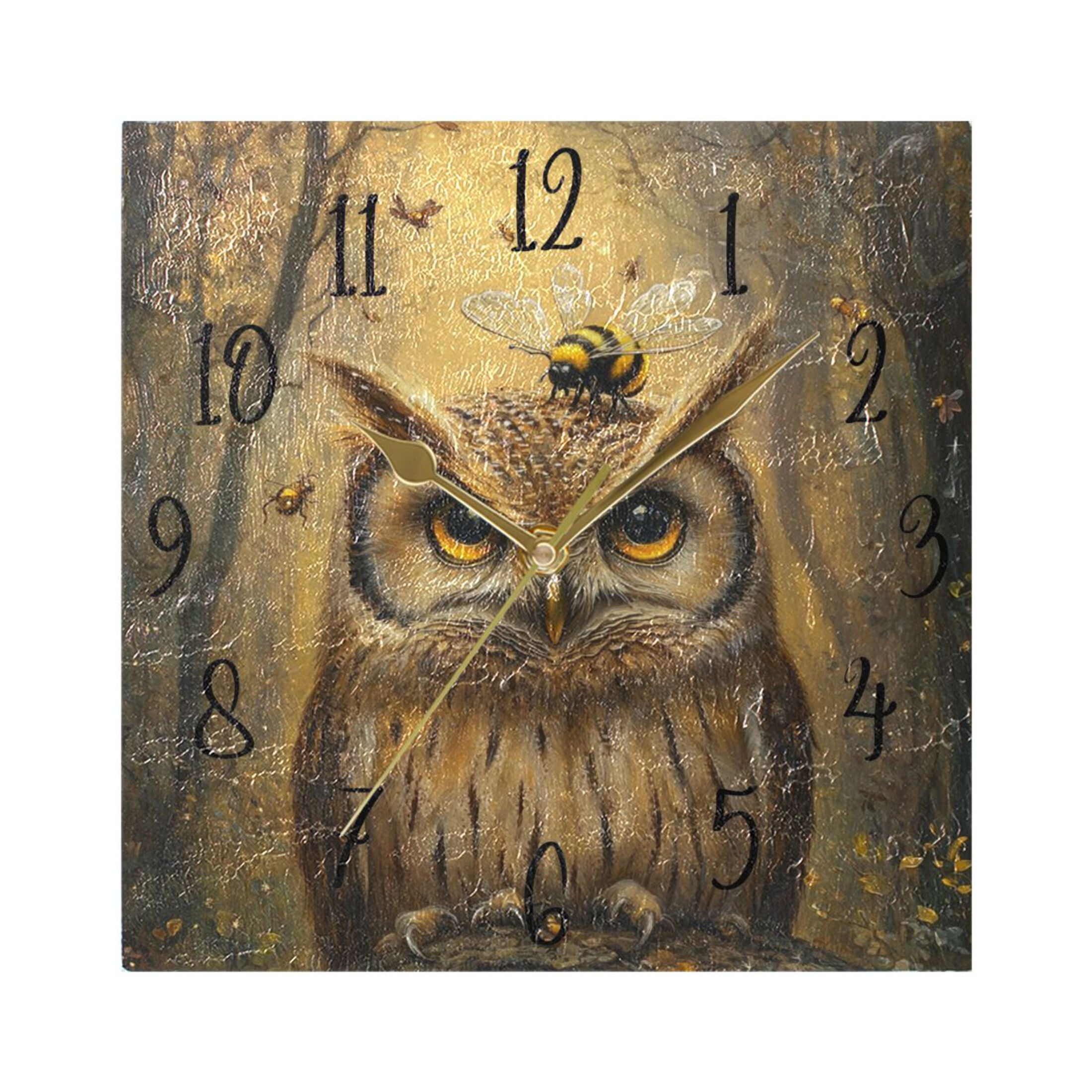 WOBOGO An Owl with Bumblebee Pattern Wall Clock 7.78 Inch Battery ...