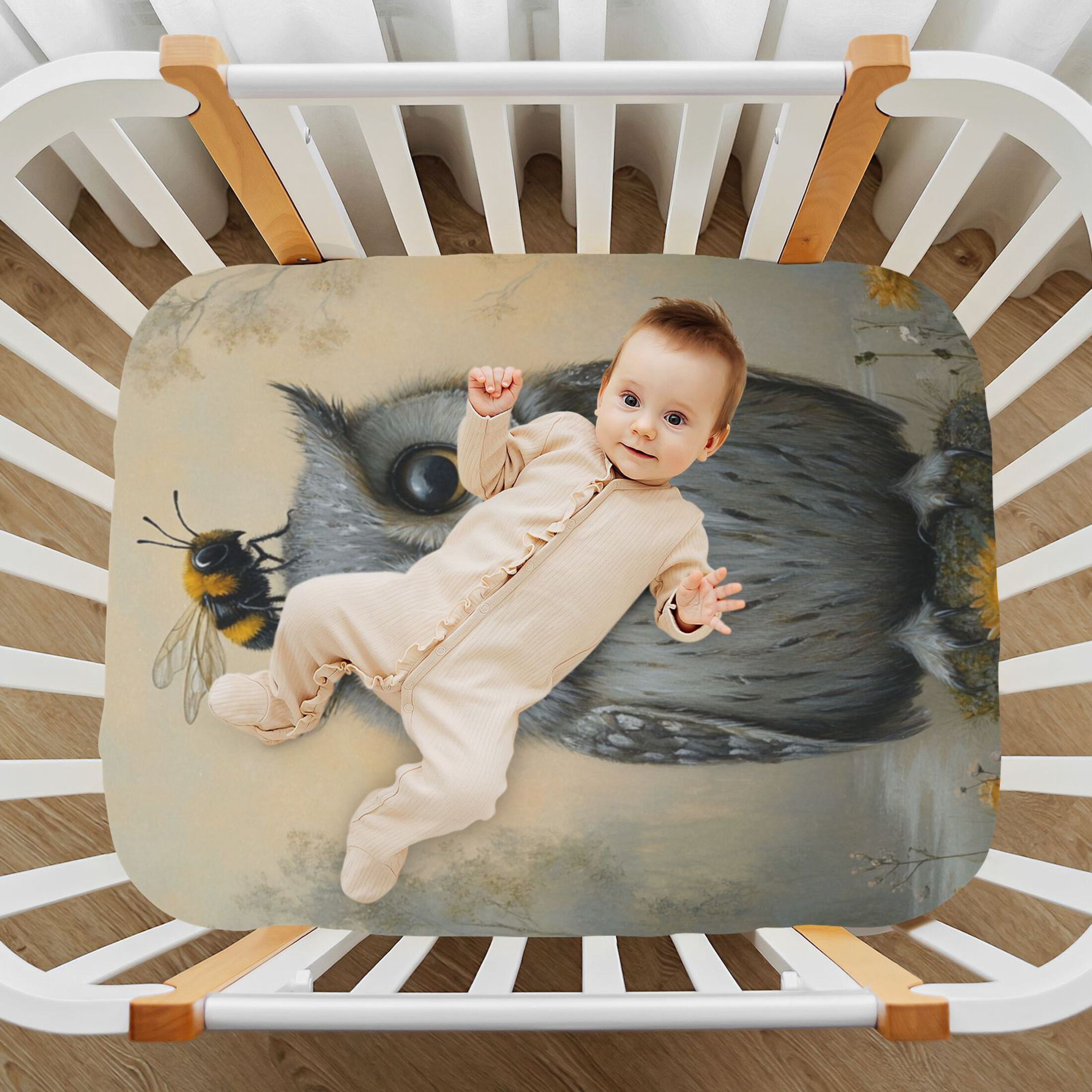 WOBOGO Owls and Bees Pattern Baby Crib Sheets Super Soft Microfiber ...
