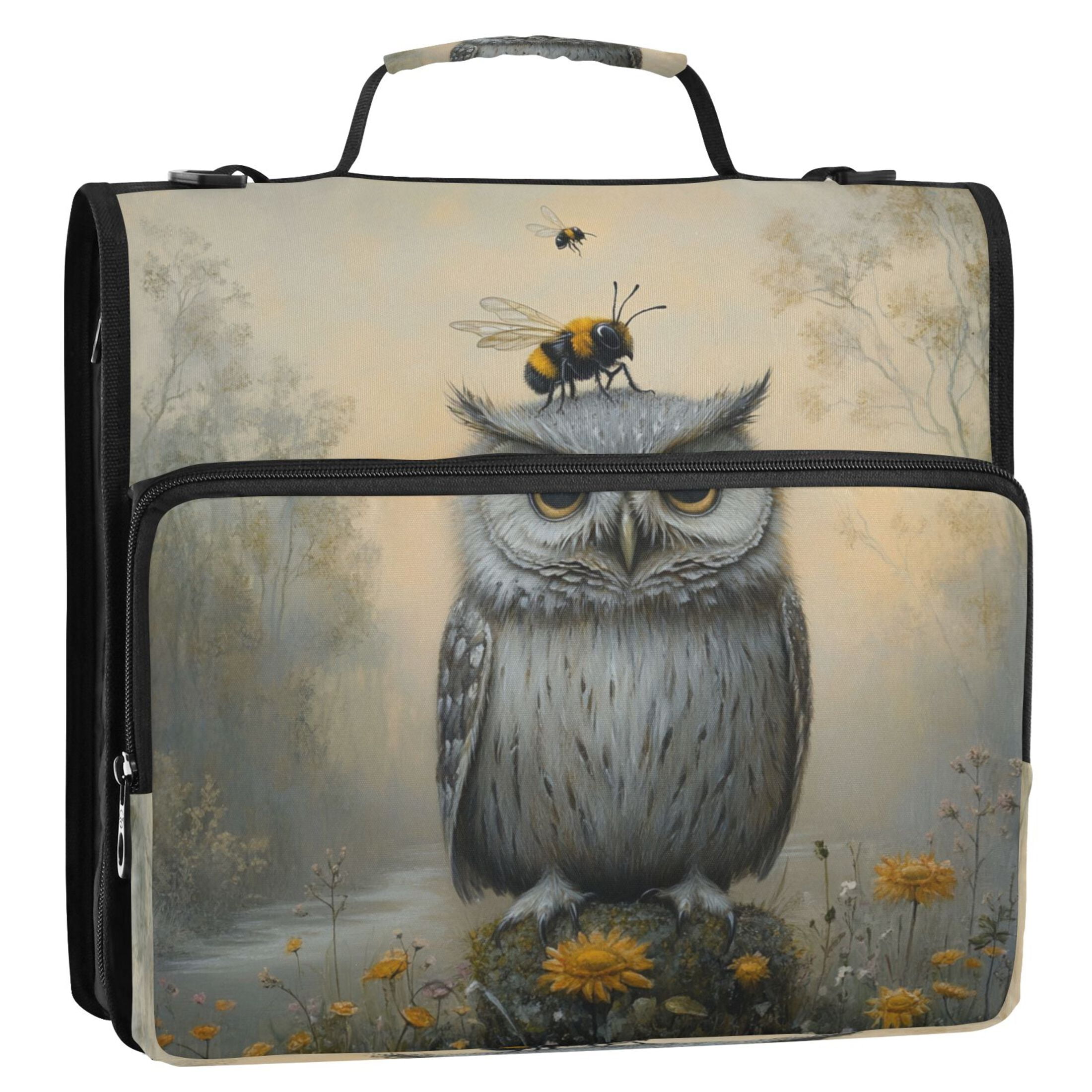 WOBOGO Owls and Bees Pattern Ring Binder Bag 1.5in Folder Organizer ...