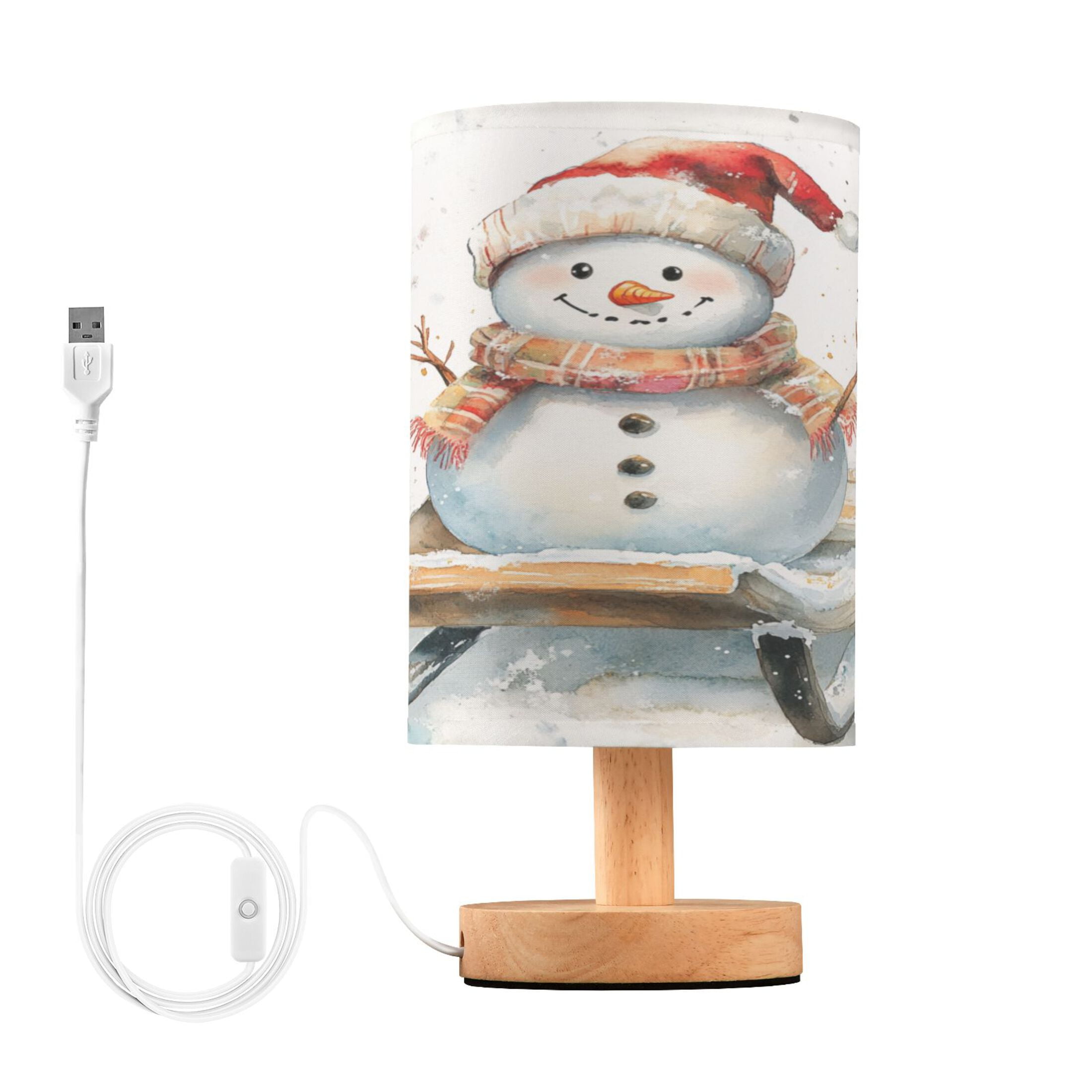WOBOGO Painting Of Snowman Sitting on A Sled Bedroom Table Lamp USB ...