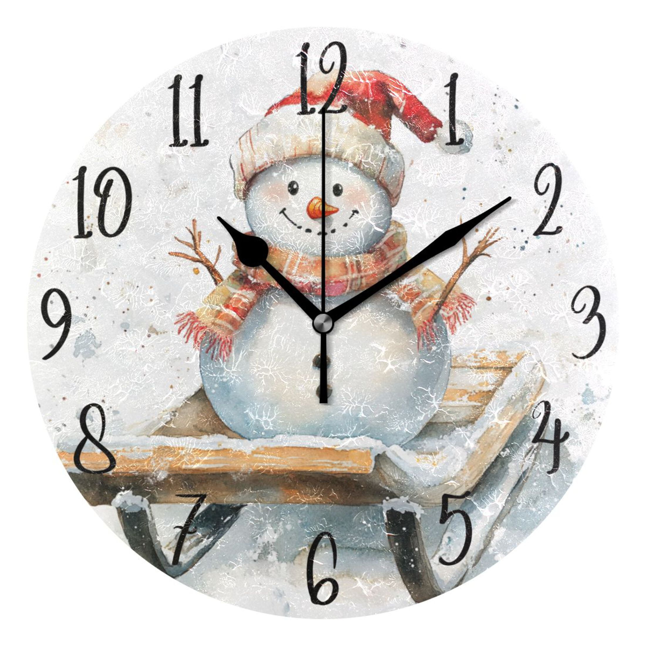 WOBOGO Painting Of Snowman Sitting on A Sled Wall Clock 10in Silent ...