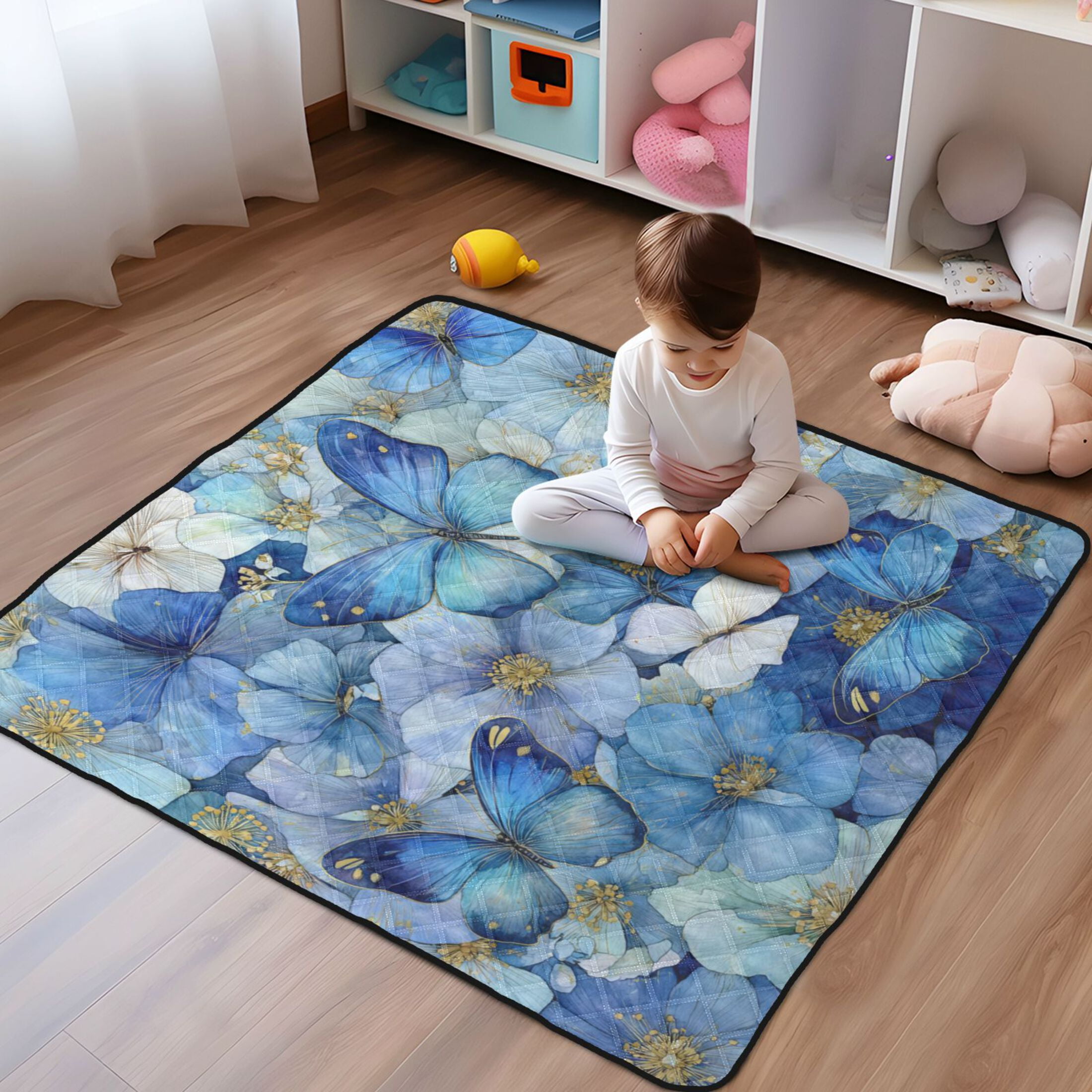 WOBOGO Pale Blue Butterfly Baby Playmats Extra Large Waterproof ...