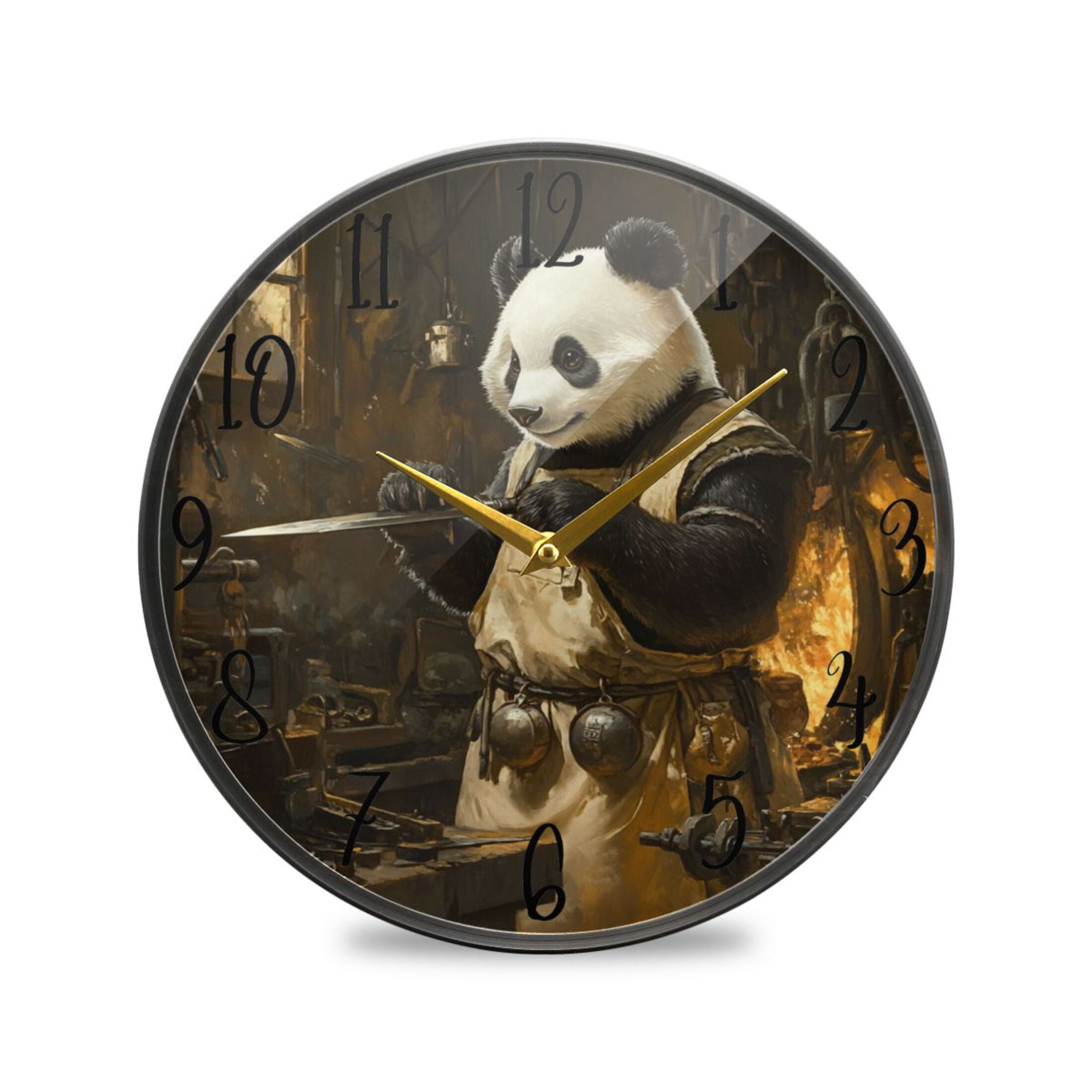 WOBOGO Panda Enjoying The Illustration Of Iron Sword Acrylic Wall Clock ...