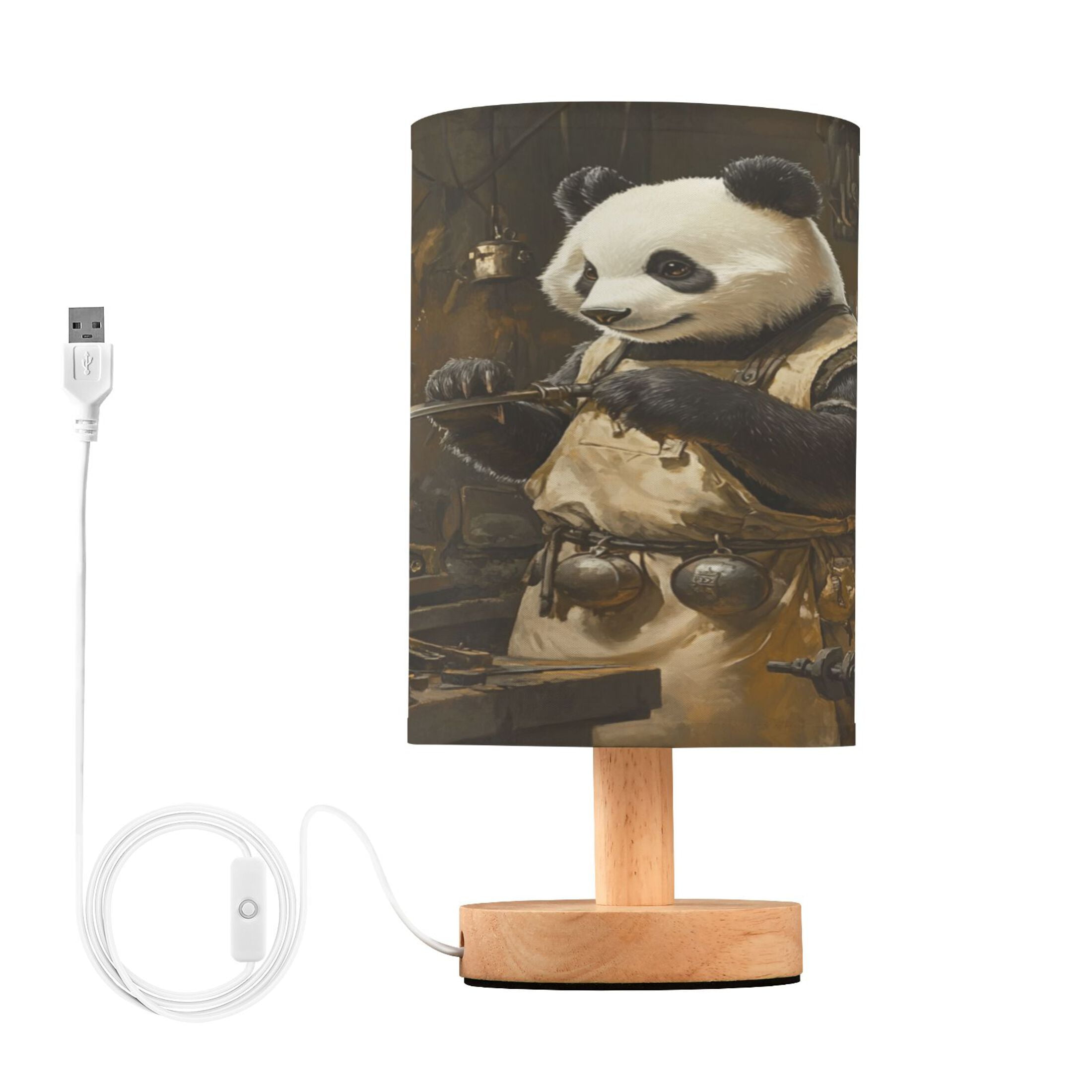 WOBOGO Panda Enjoying The Illustration Of Iron Sword Bedroom Table Lamp ...