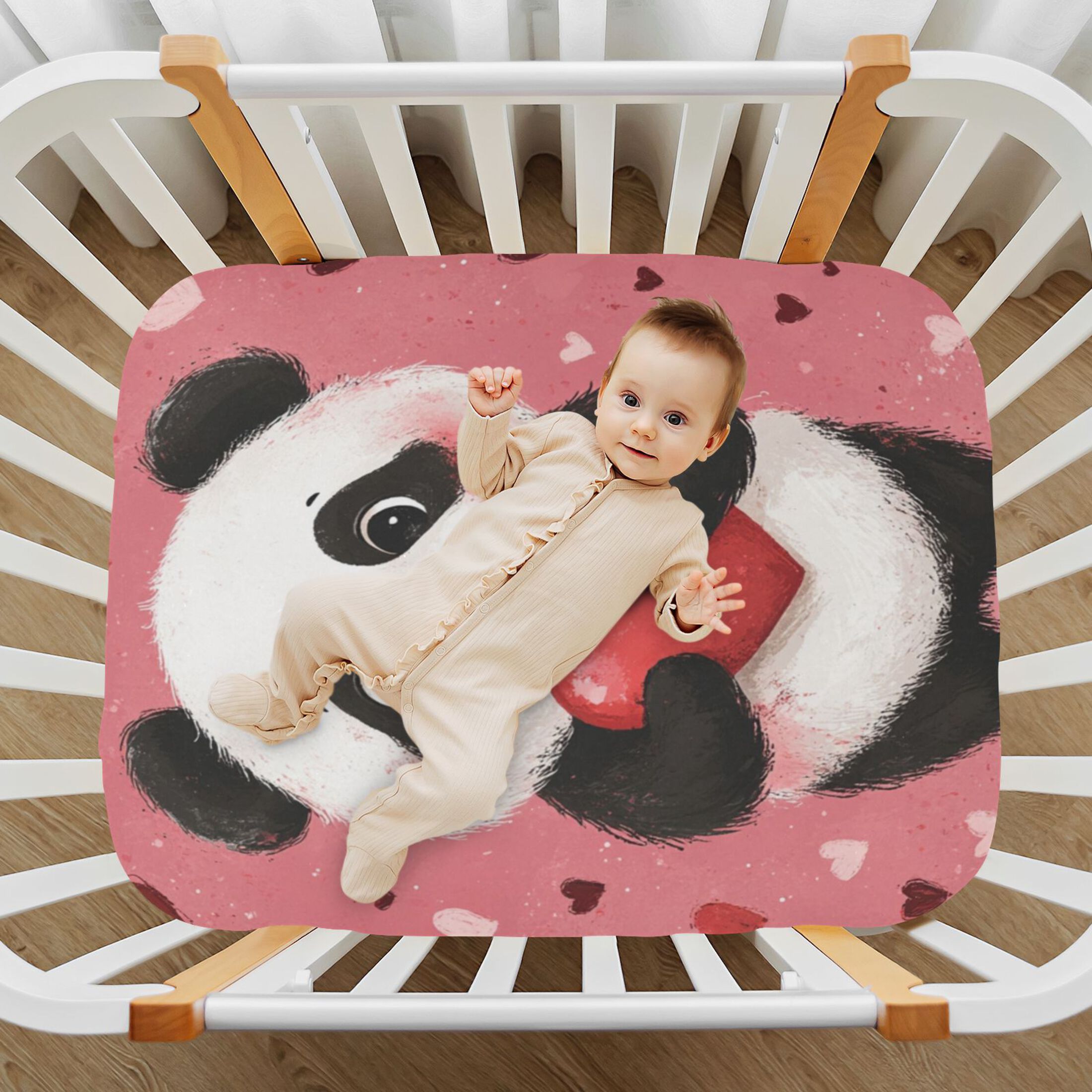 WOBOGO Panda Holding A Heart Pattern Baby Crib Sheets Super Soft ...