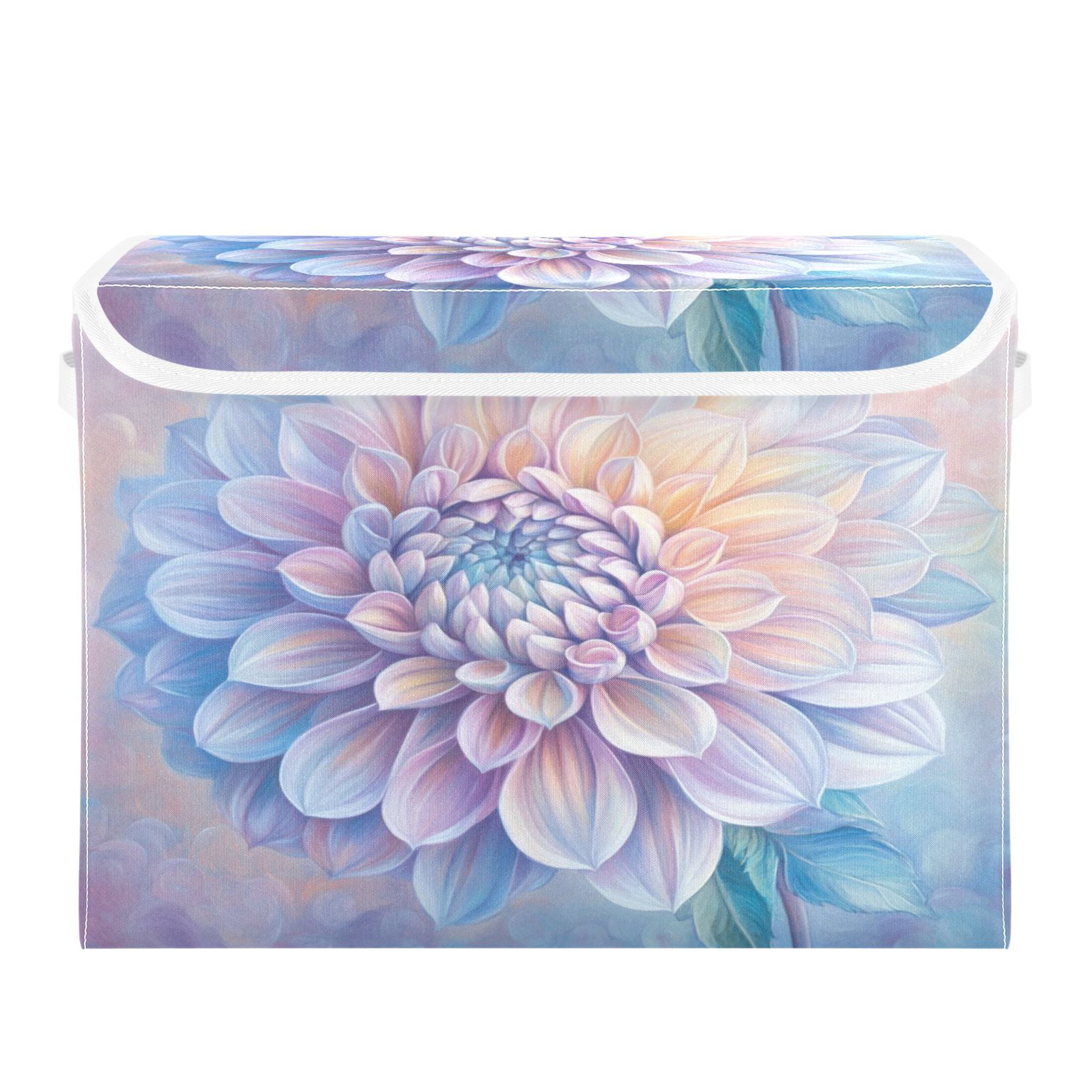 WOBOGO Pastel Colored Dahlia Large Collapsible Storage Box Flip Lid ...