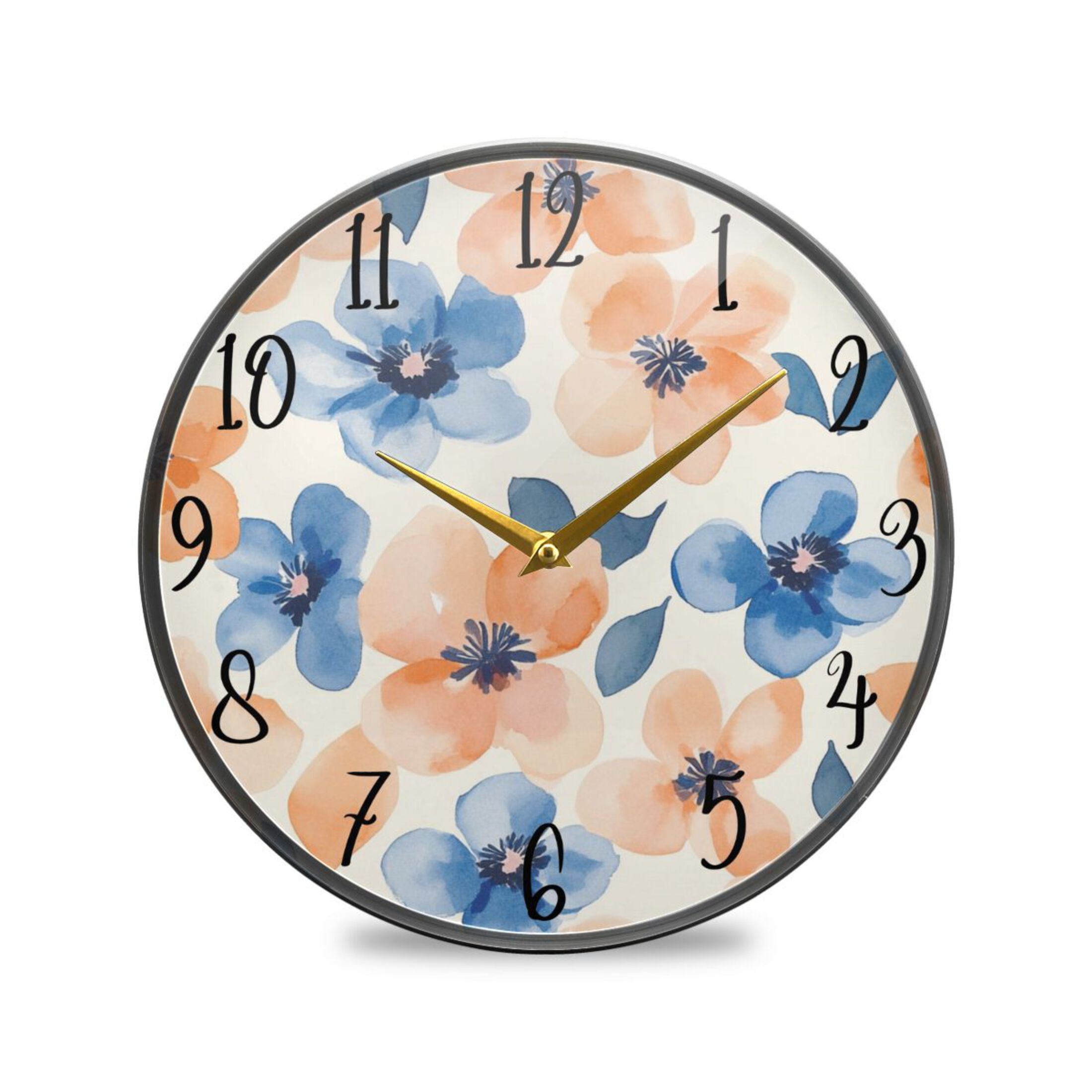 WOBOGO Pastel Peach and Blue Flowers Acrylic Wall Clock Battery ...
