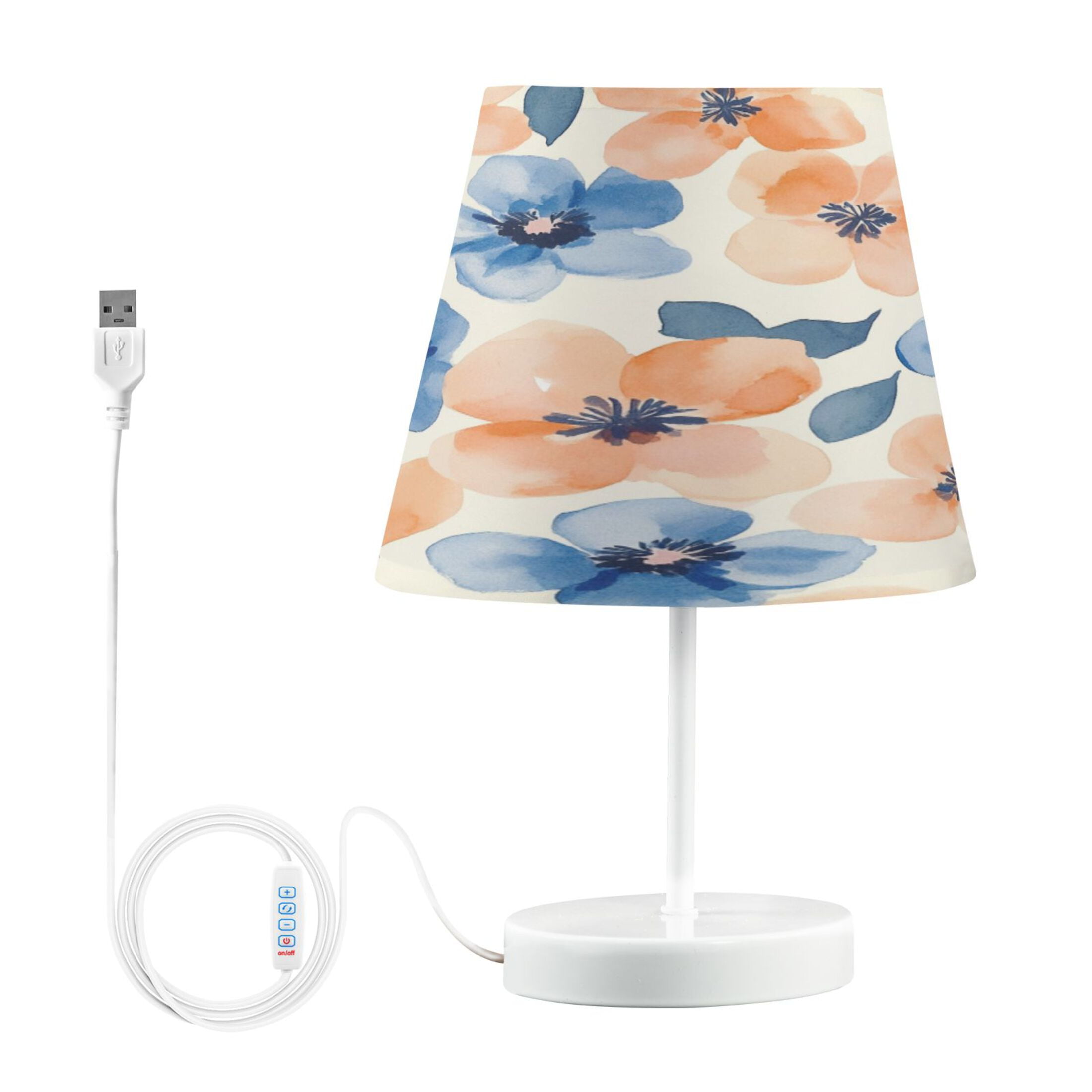 WOBOGO Pastel Peach and Blue Flowers Table Lamps Bedroom 3-Speed ...